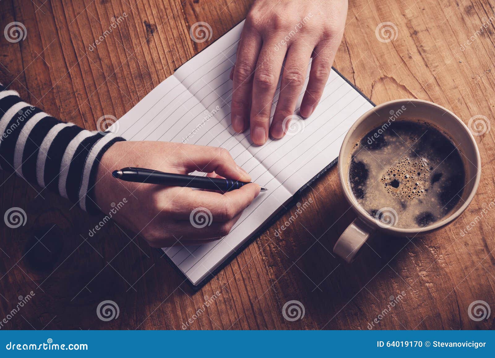 Woman Drinking Coffee and Writing a Diary Note Stock Photo - Image of ...