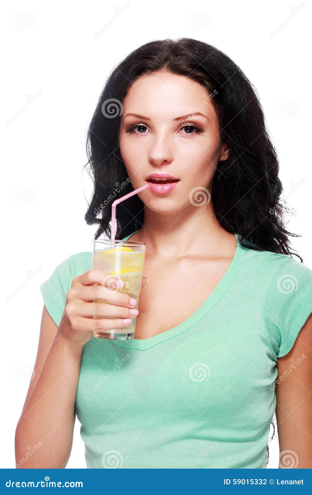 Woman drinking lemonade stock photo. Image of drink, fresh - 59015332