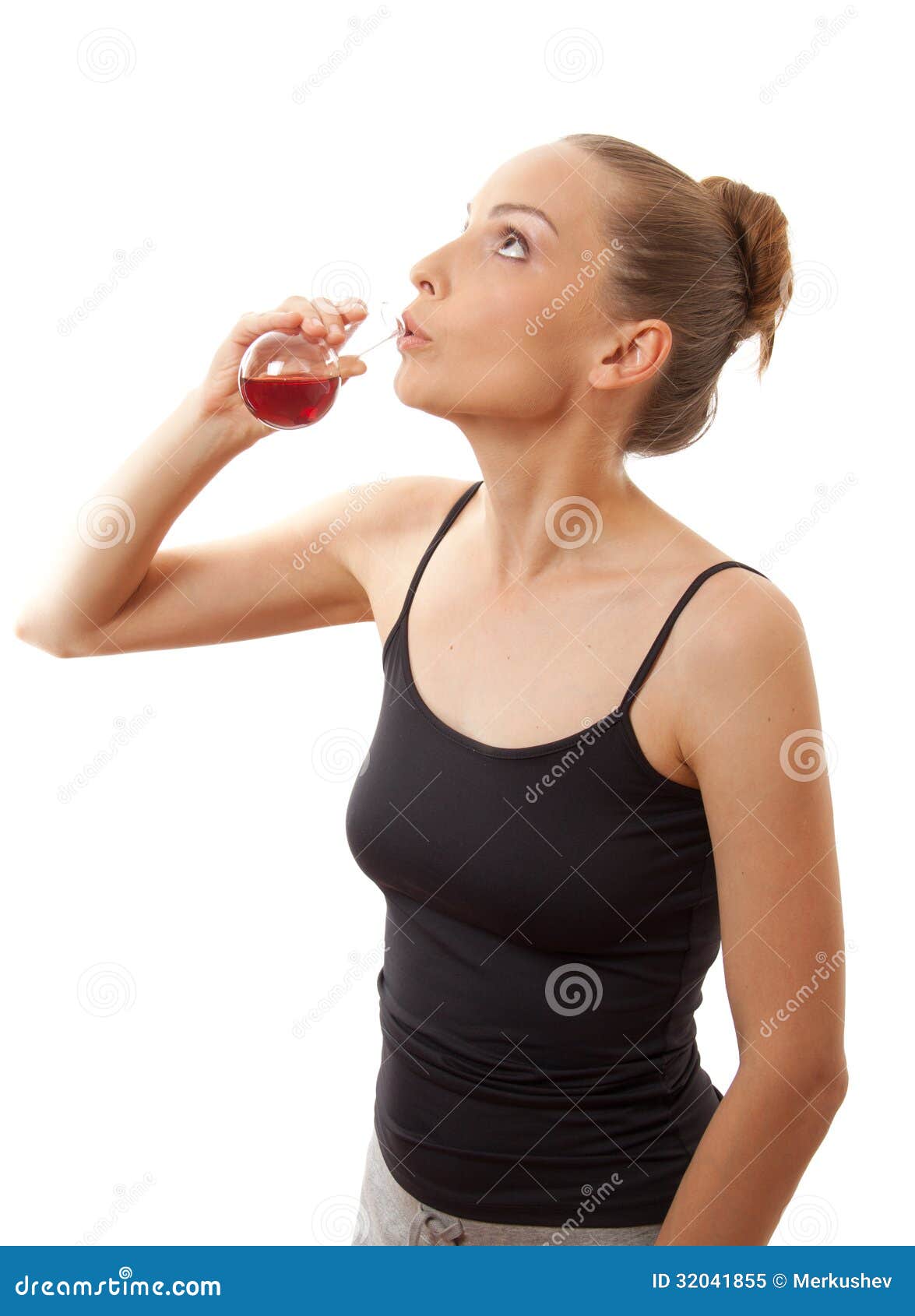 Woman Drinking a Red Liquid Stock Image - Image of glassware, cure ...