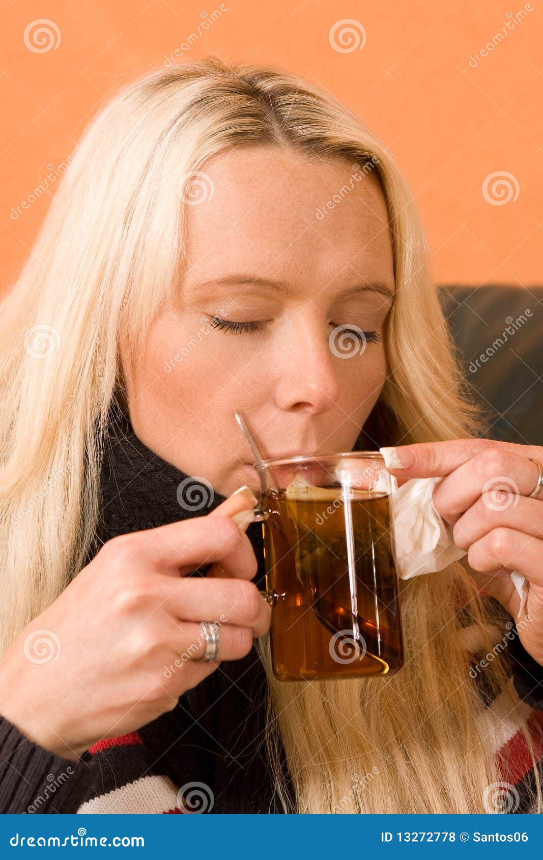 Woman drinking tea stock photo. Image of enjoy, illness - 13272778