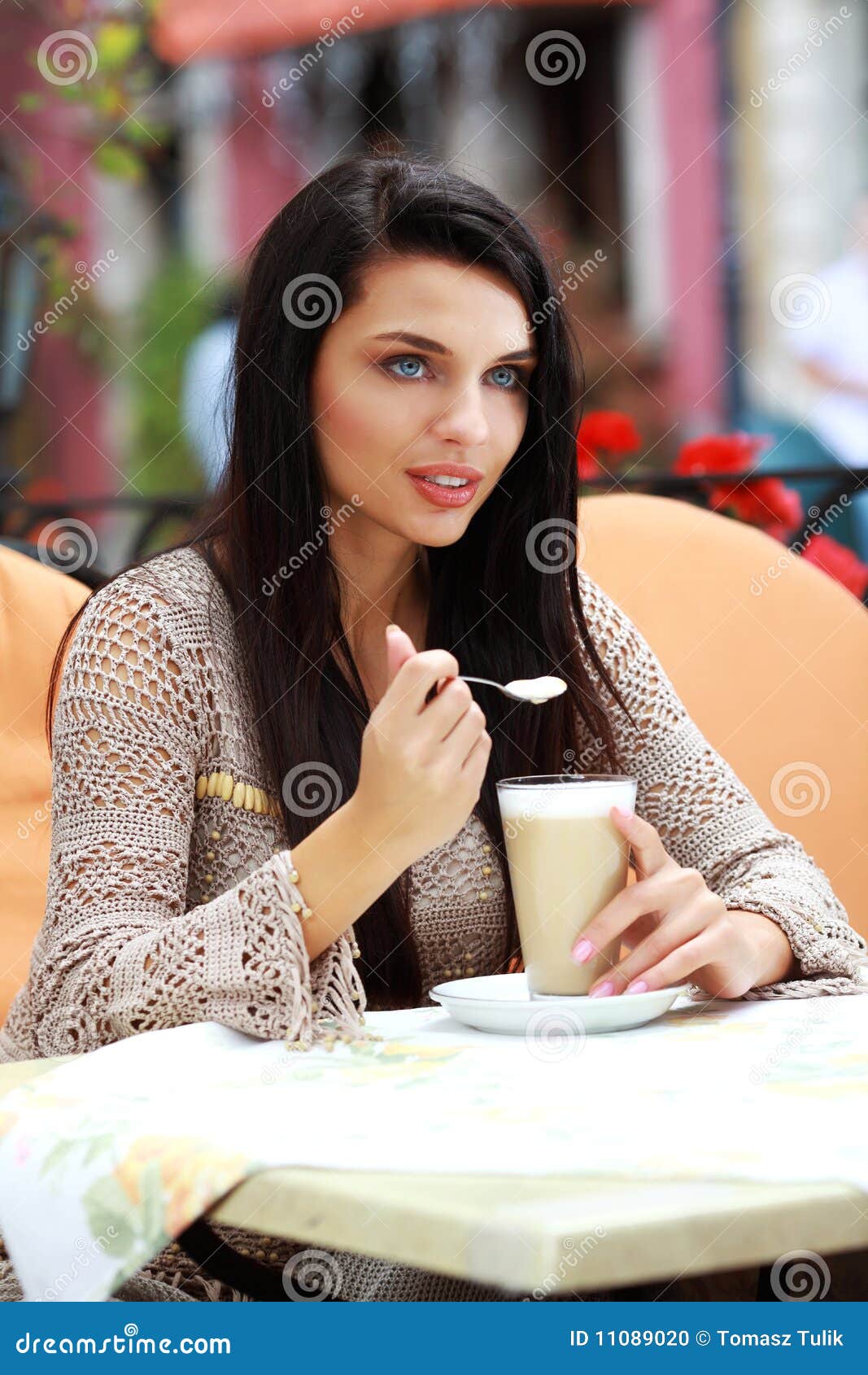 Woman Drinking Tea in a Cafe Outdoors Stock Photo - Image of female ...