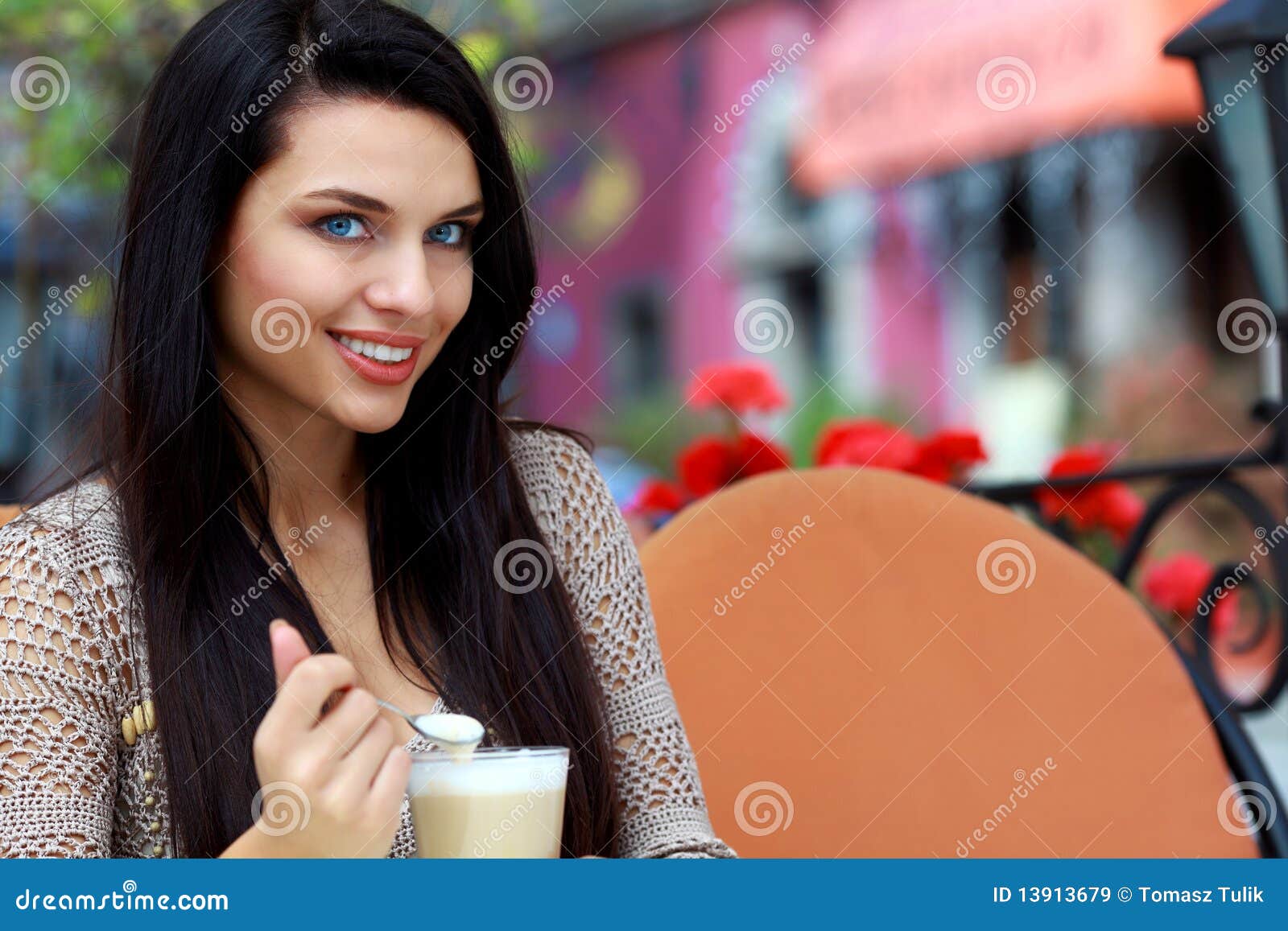 Woman Drinking Tea in a Cafe Outdoors Stock Image - Image of lunch ...