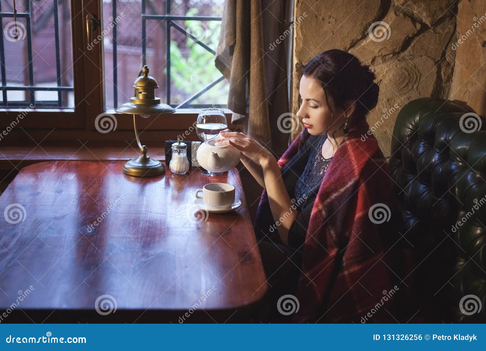 Woman drinking tea. stock photo. Image of beautiful - 131326256
