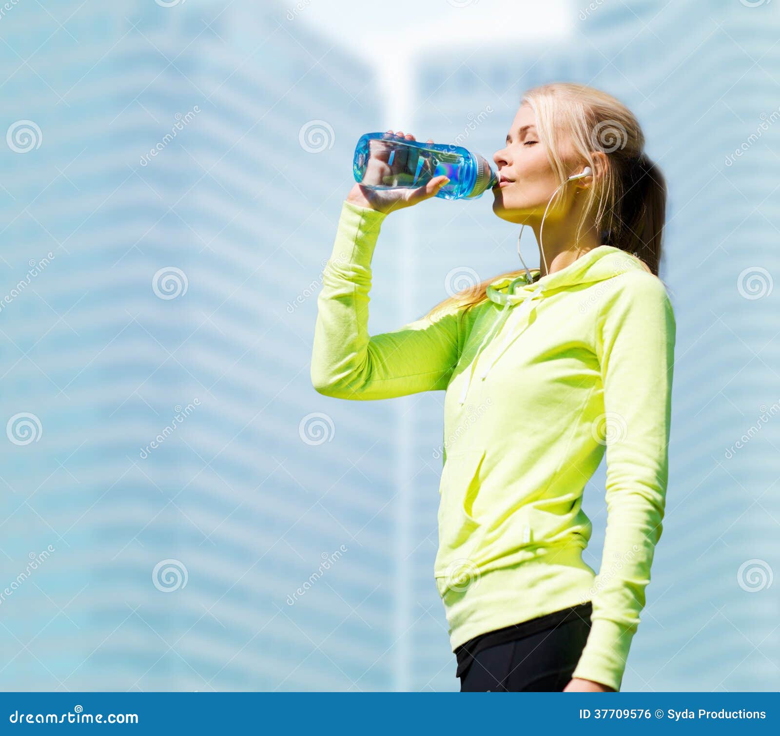 Woman Drinking Water after Doing Sports Outdoors Stock Photo - Image of ...