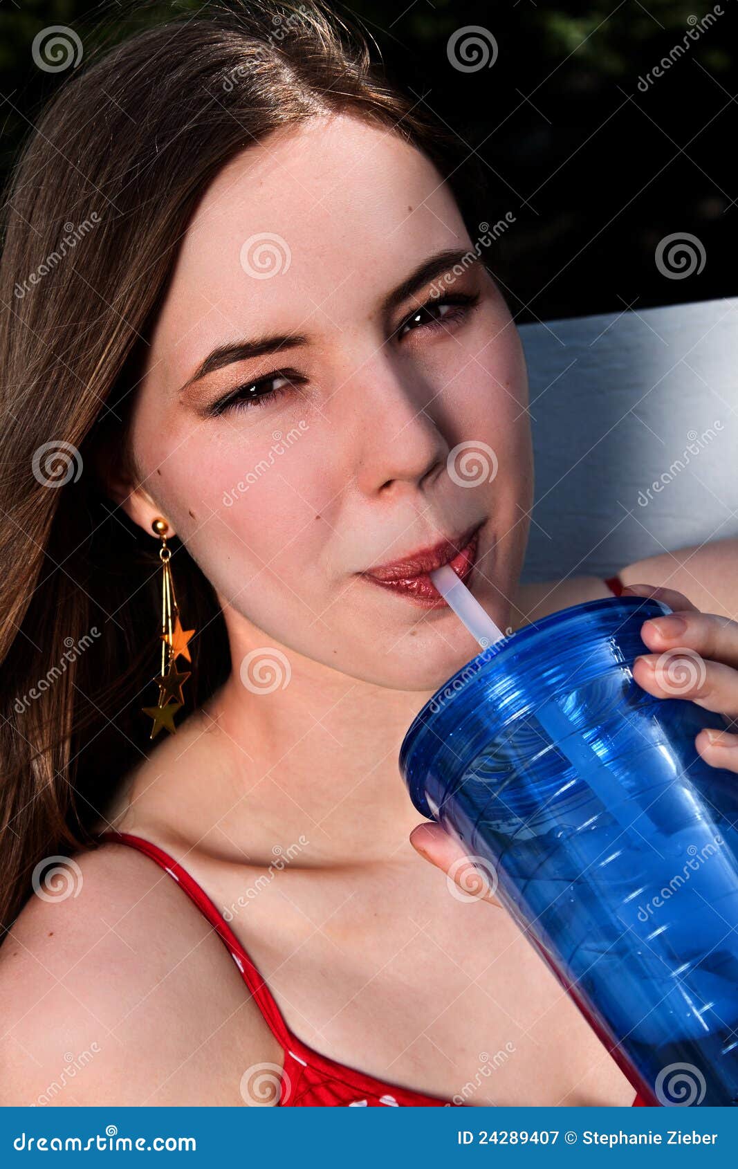Teen Drinks Water Straw Stock Image Image Of Bottle 24289407