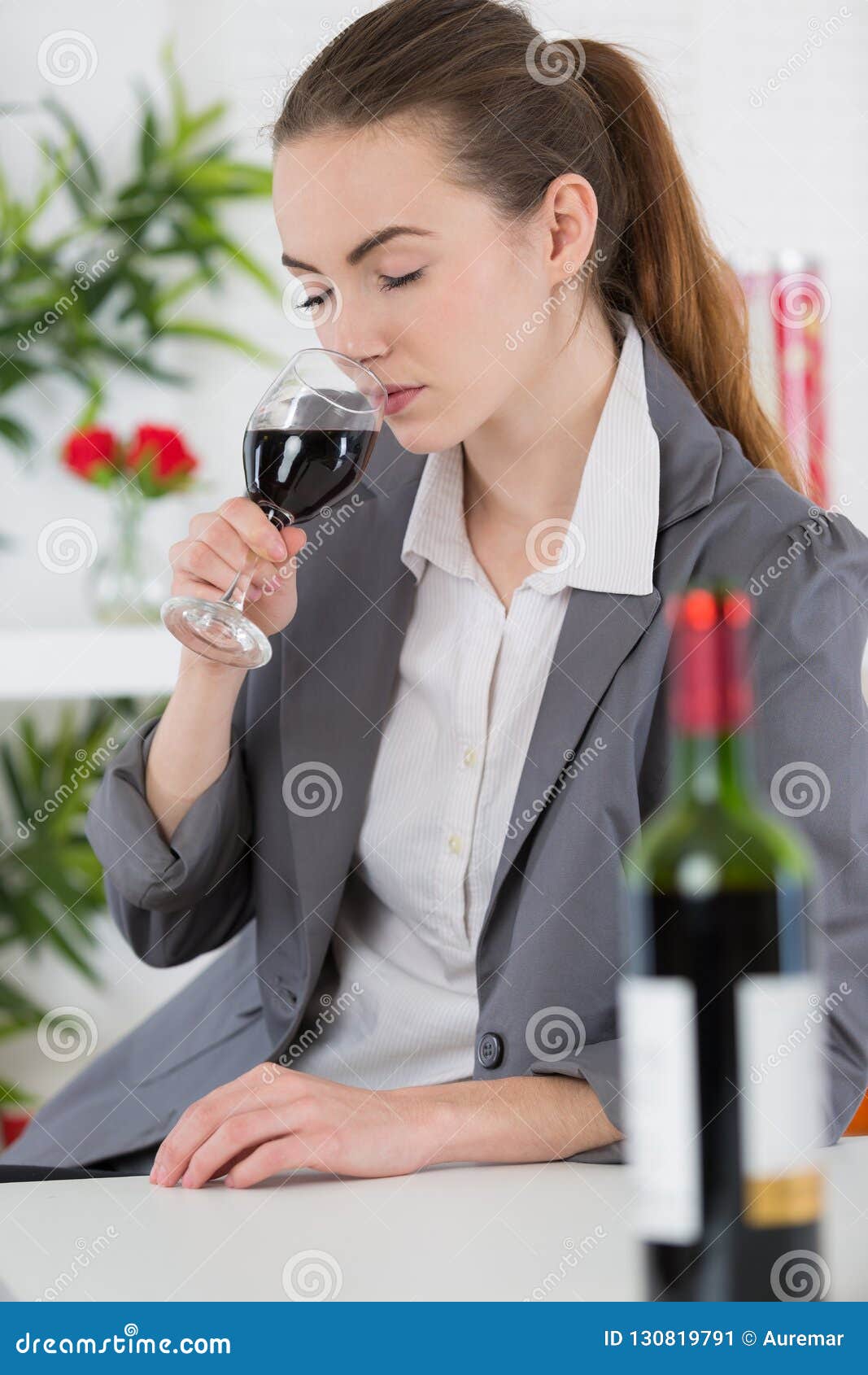 Woman Drinking Wine Beautiful Young Woman Drinking Wine Stock Image ...