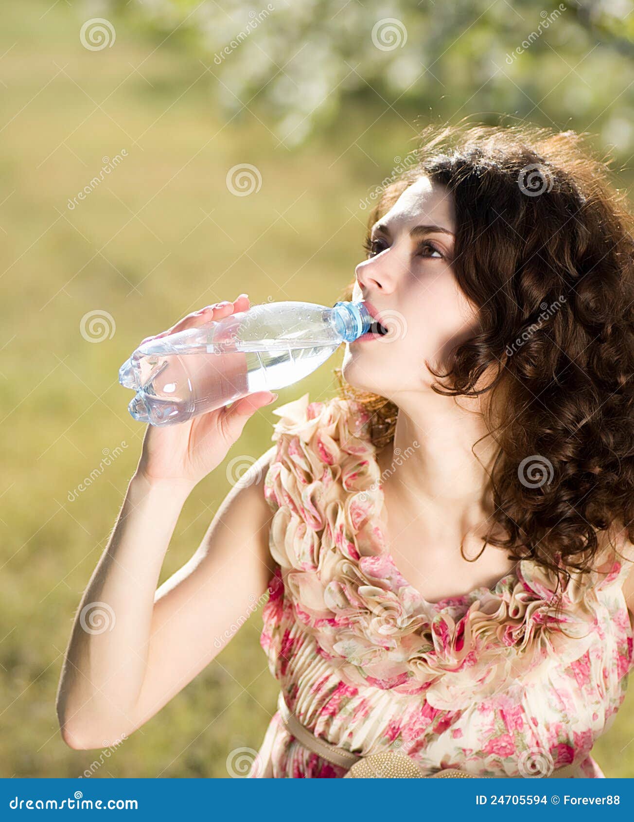 Woman Drinks Cold Water in Spring Garden Stock Photo - Image of adult ...