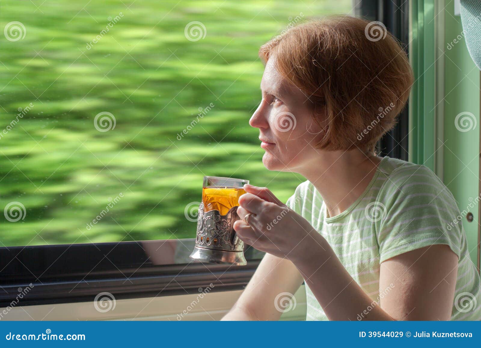 The Woman Drinks Tea in Train Stock Image - Image of adventure ...