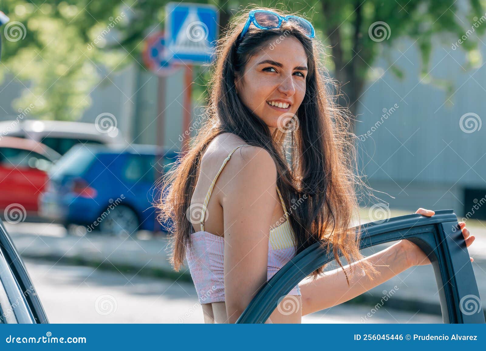Woman Driver Getting Out of the Car Stock Photo - Image of smiling ...