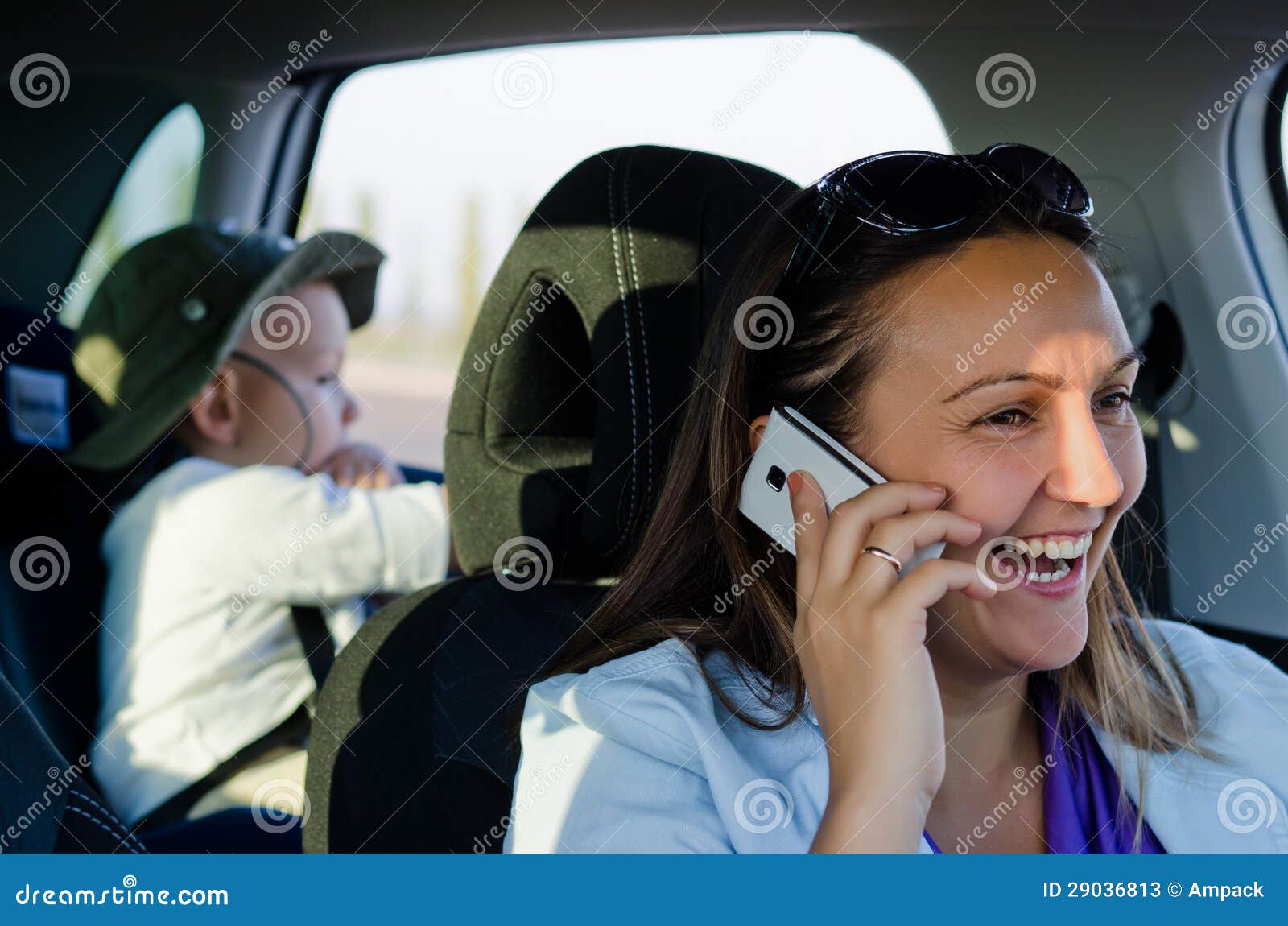 Woman Driver Laughing on Her Mobile Stock Image - Image of distracted ...