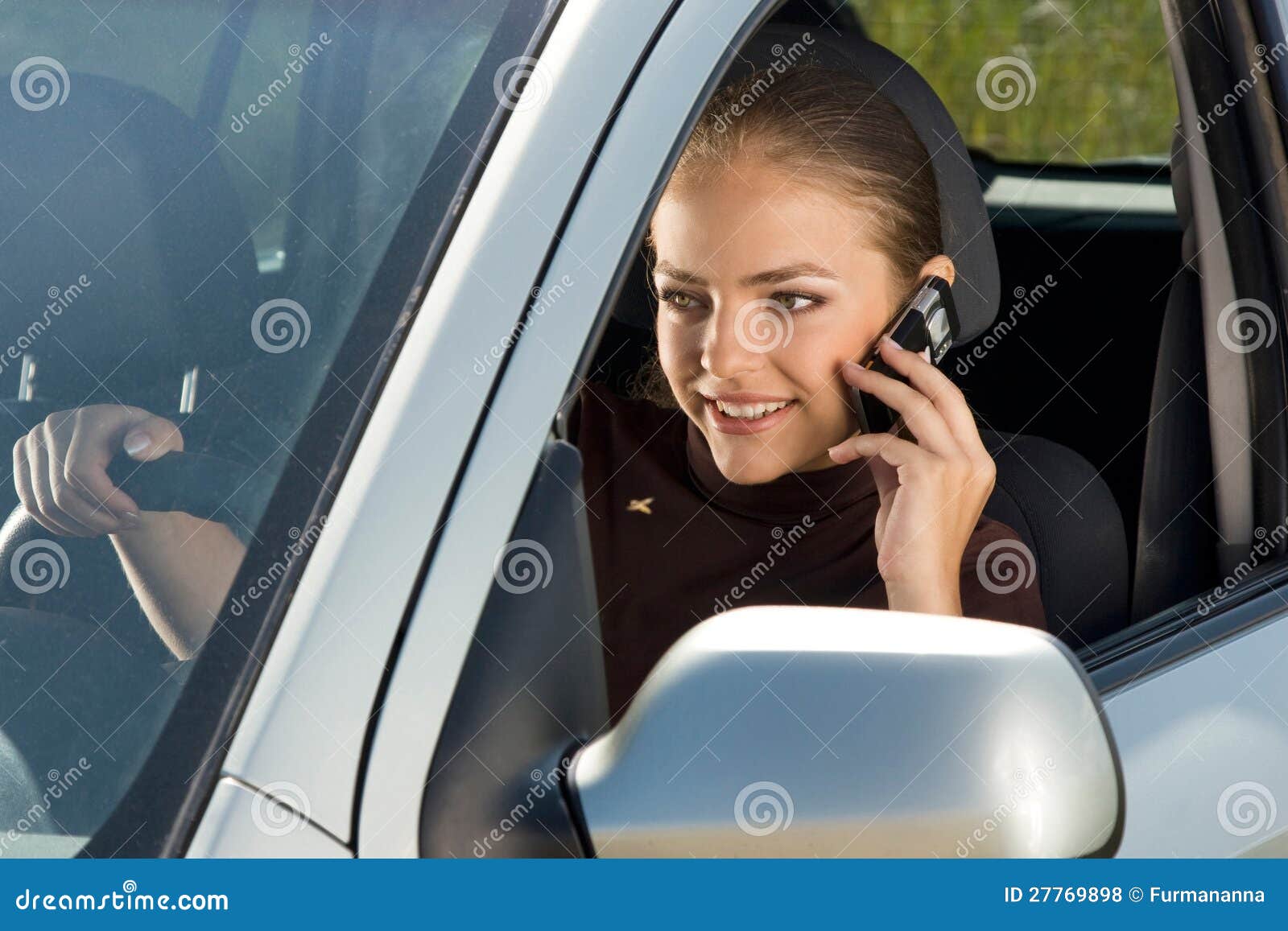 Woman Driver with Mobile Phone. Stock Photo - Image of discussion ...