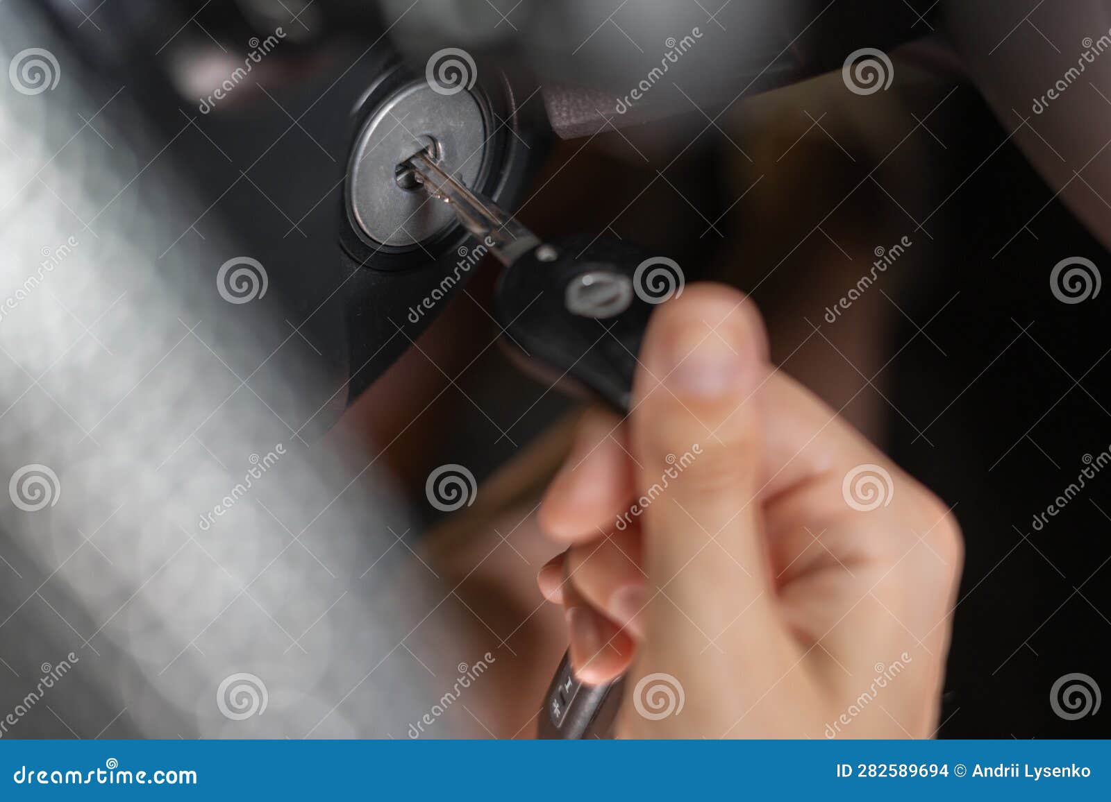 Woman Driver Putting the Key into Keyhole for Ignition the Engine ...