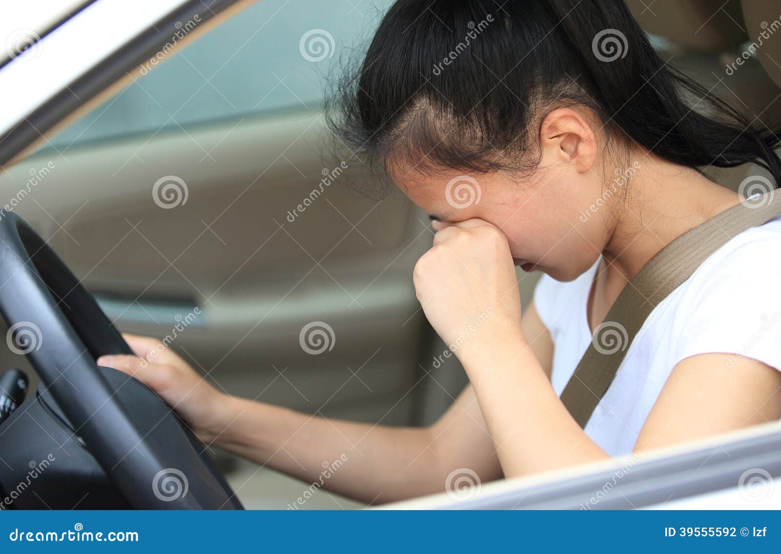 Woman driver sad in car stock photo. Image of hair, accident - 39555592