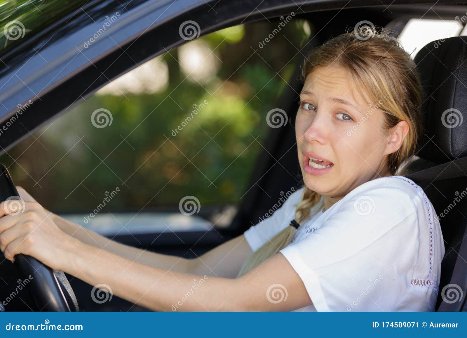Woman Driver Scared Shocked before Crash or Accident Stock Image ...