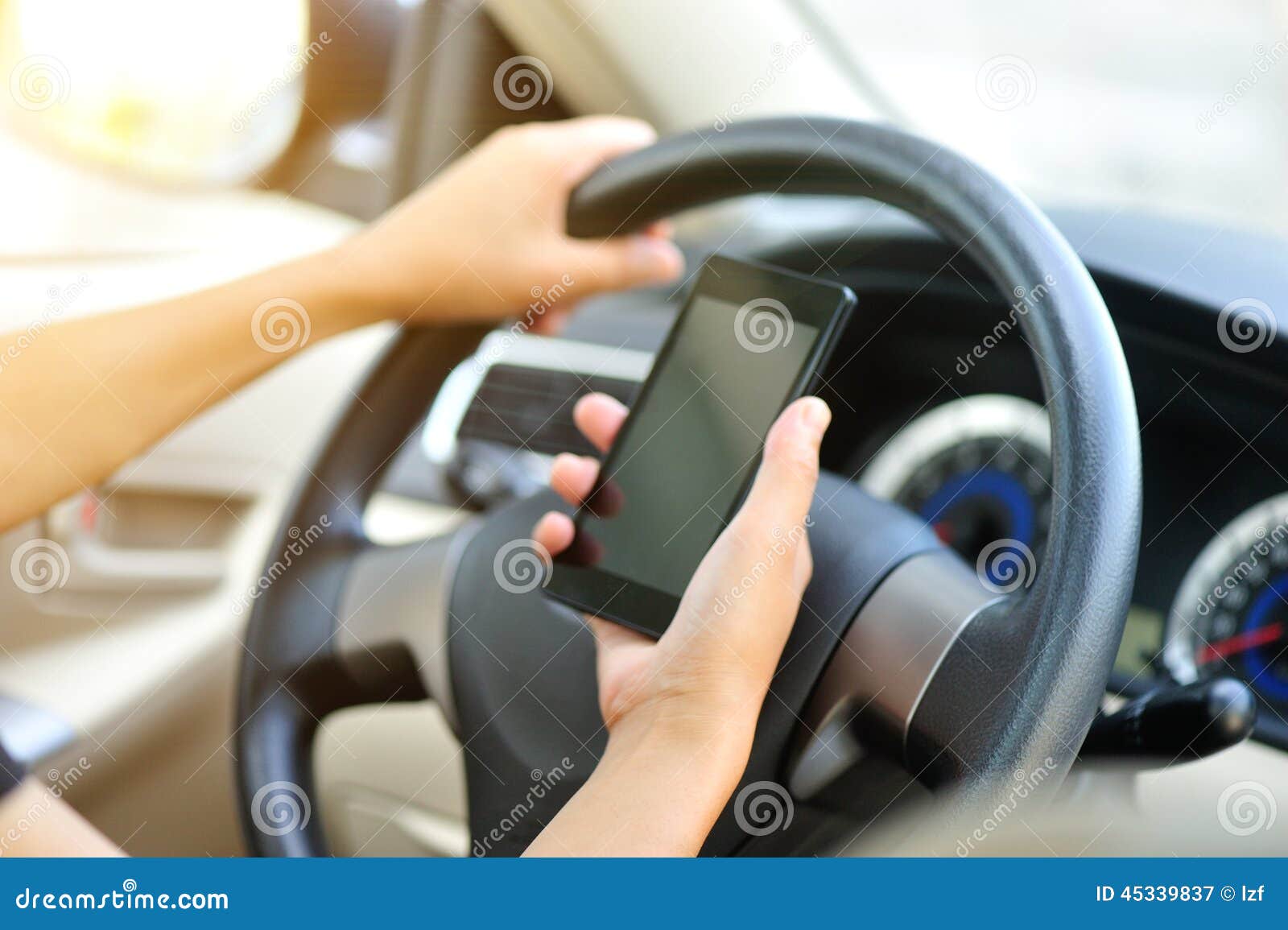 Woman Driver Use Cell Phone Driving Car Stock Image - Image of people ...