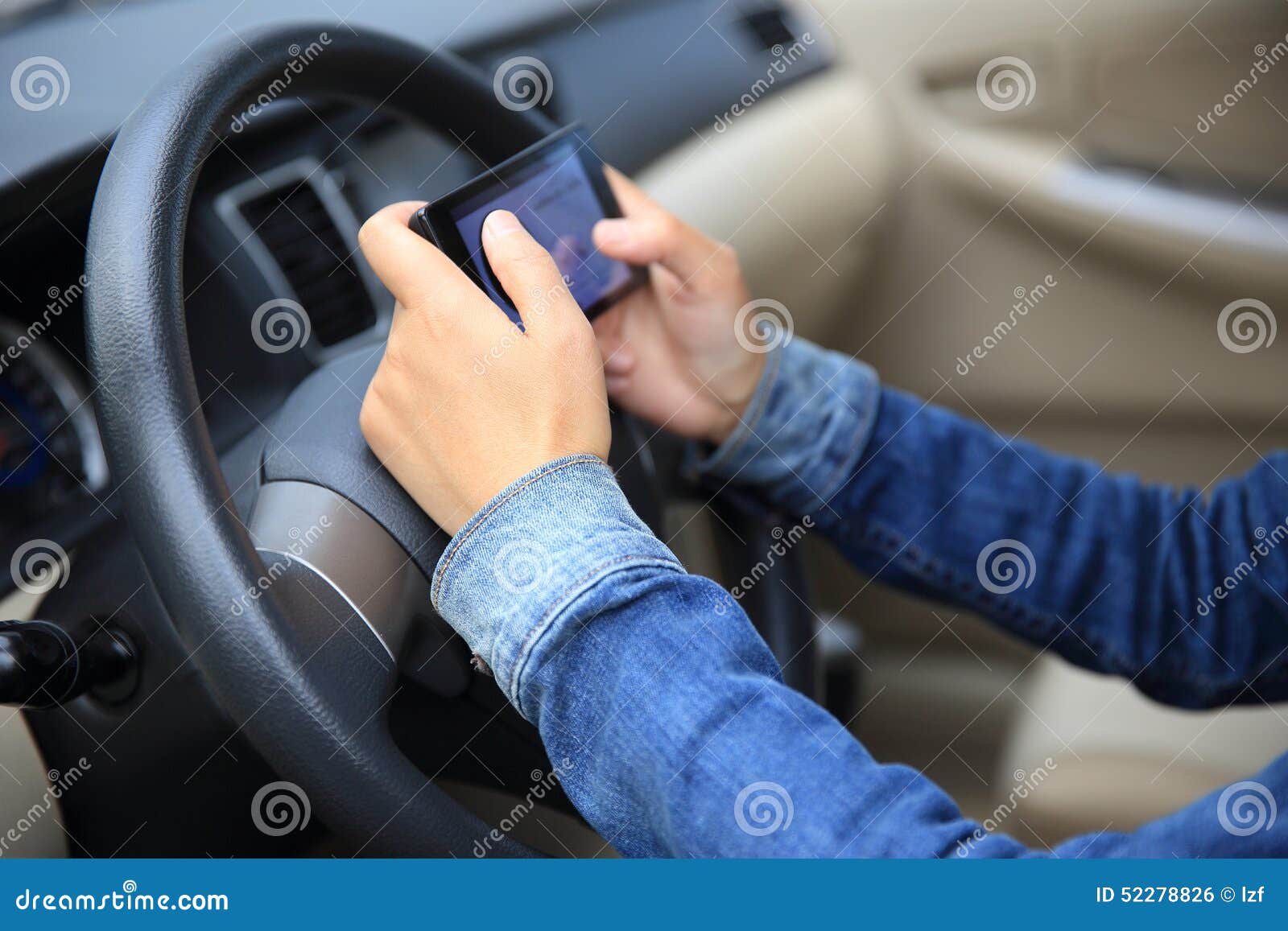Woman Driver Use Cell Phone Driving Car Stock Photo - Image of ...