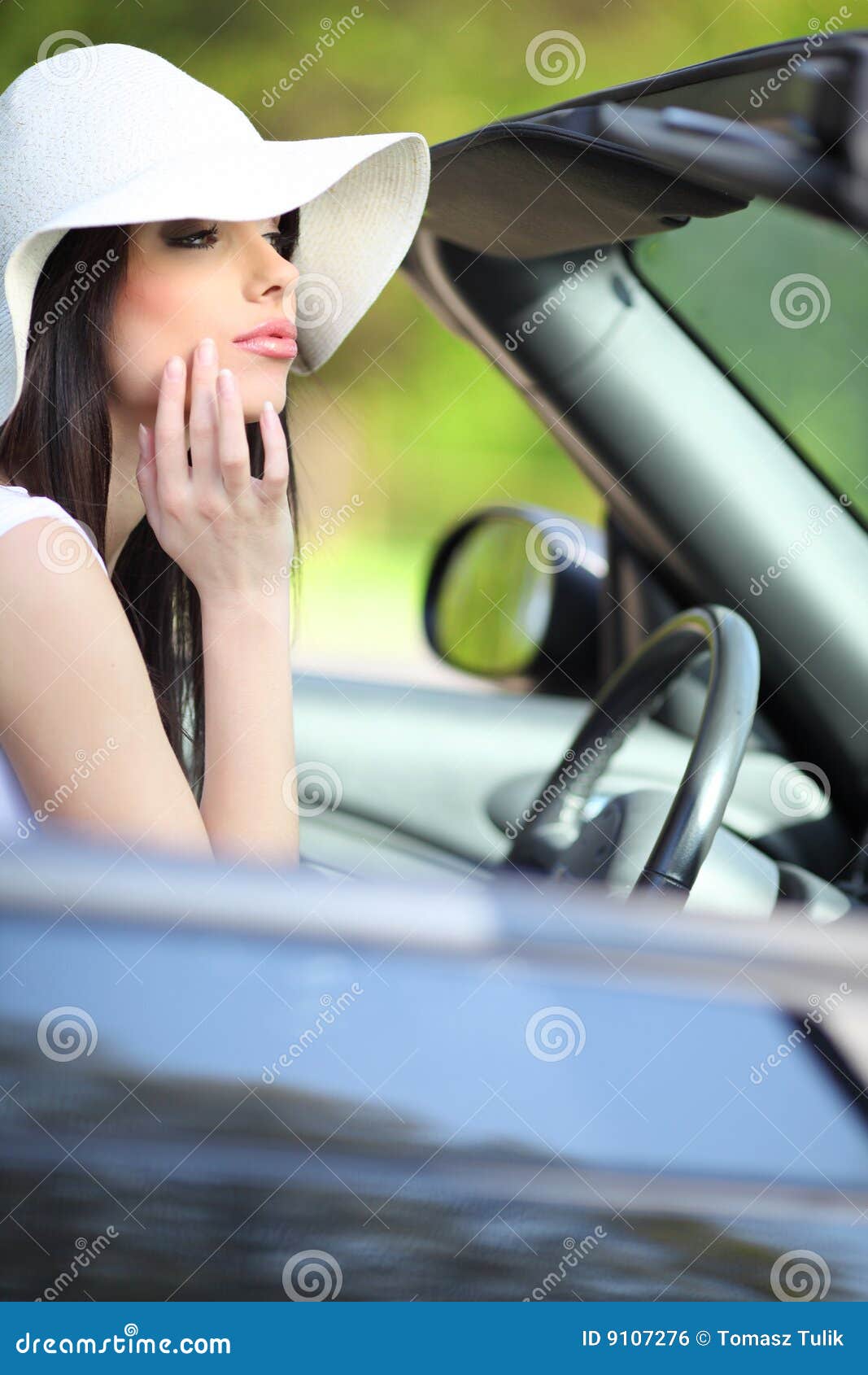 Woman driving cabrio car. stock photo. Image of female - 9107276