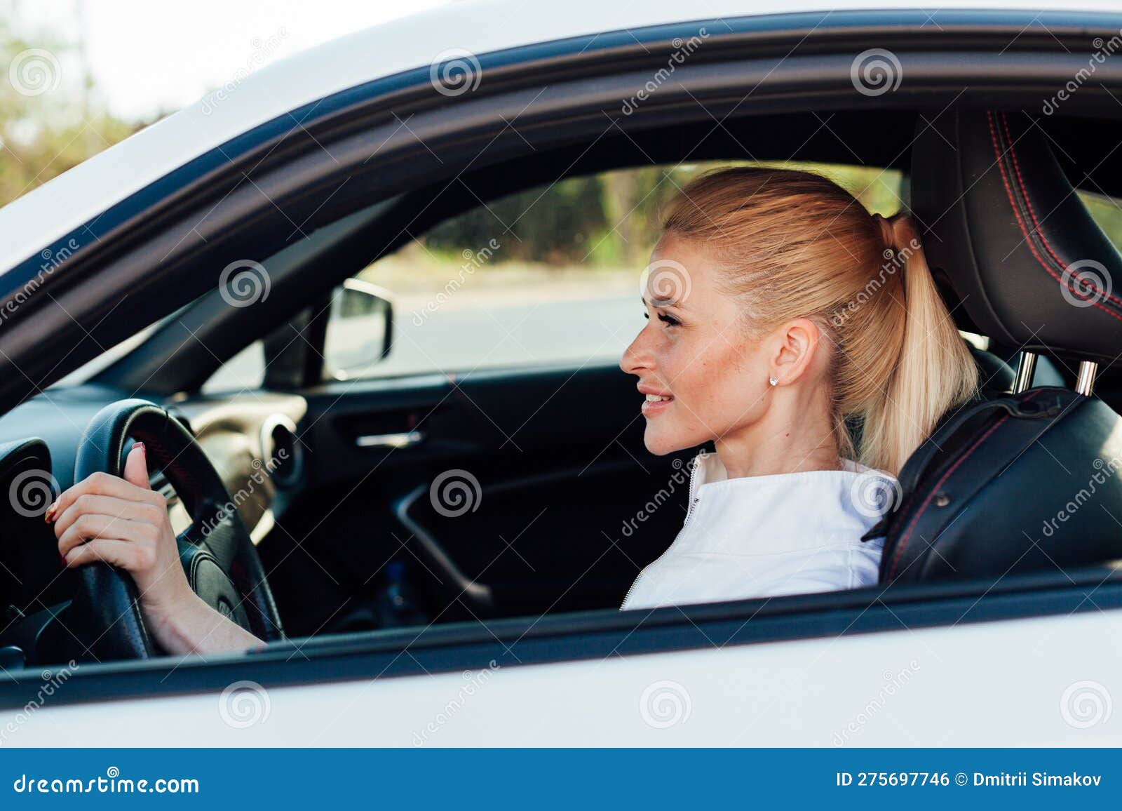 A Woman Driving a Car Driver Journey Stock Photo - Image of road ...