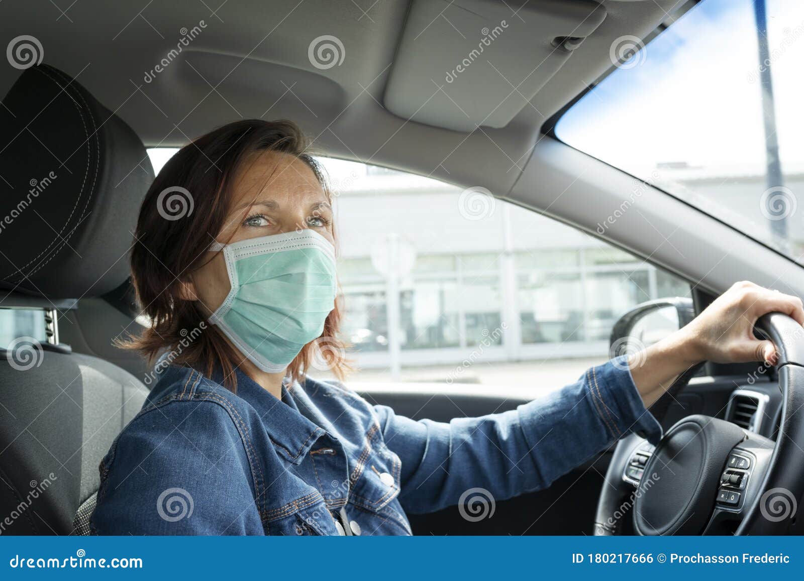 Woman Driving Her Car with a Mask Stock Photo - Image of covid19 ...