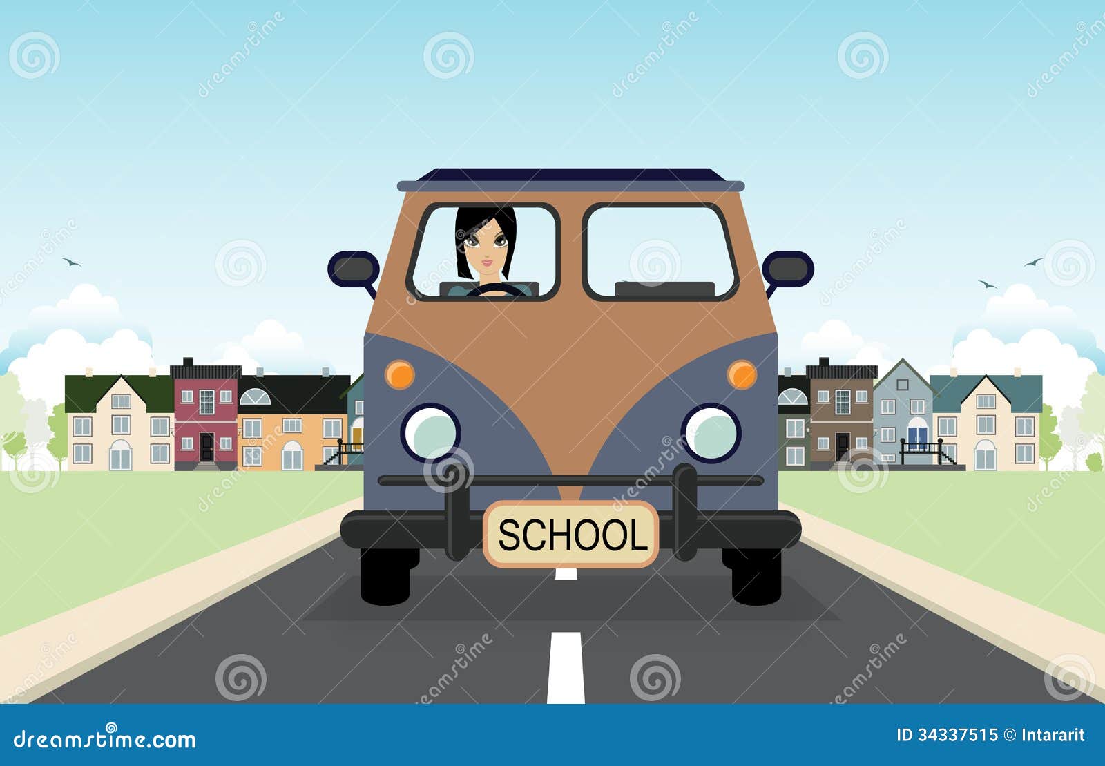 Woman driving a van. stock illustration. Illustration of leisure - 34337515