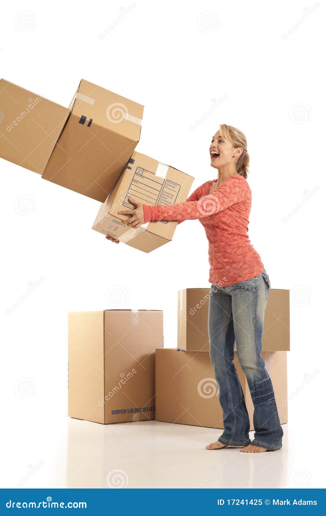 Woman Dropping Cardboard Boxes Stock Image - Image of moving, woman ...