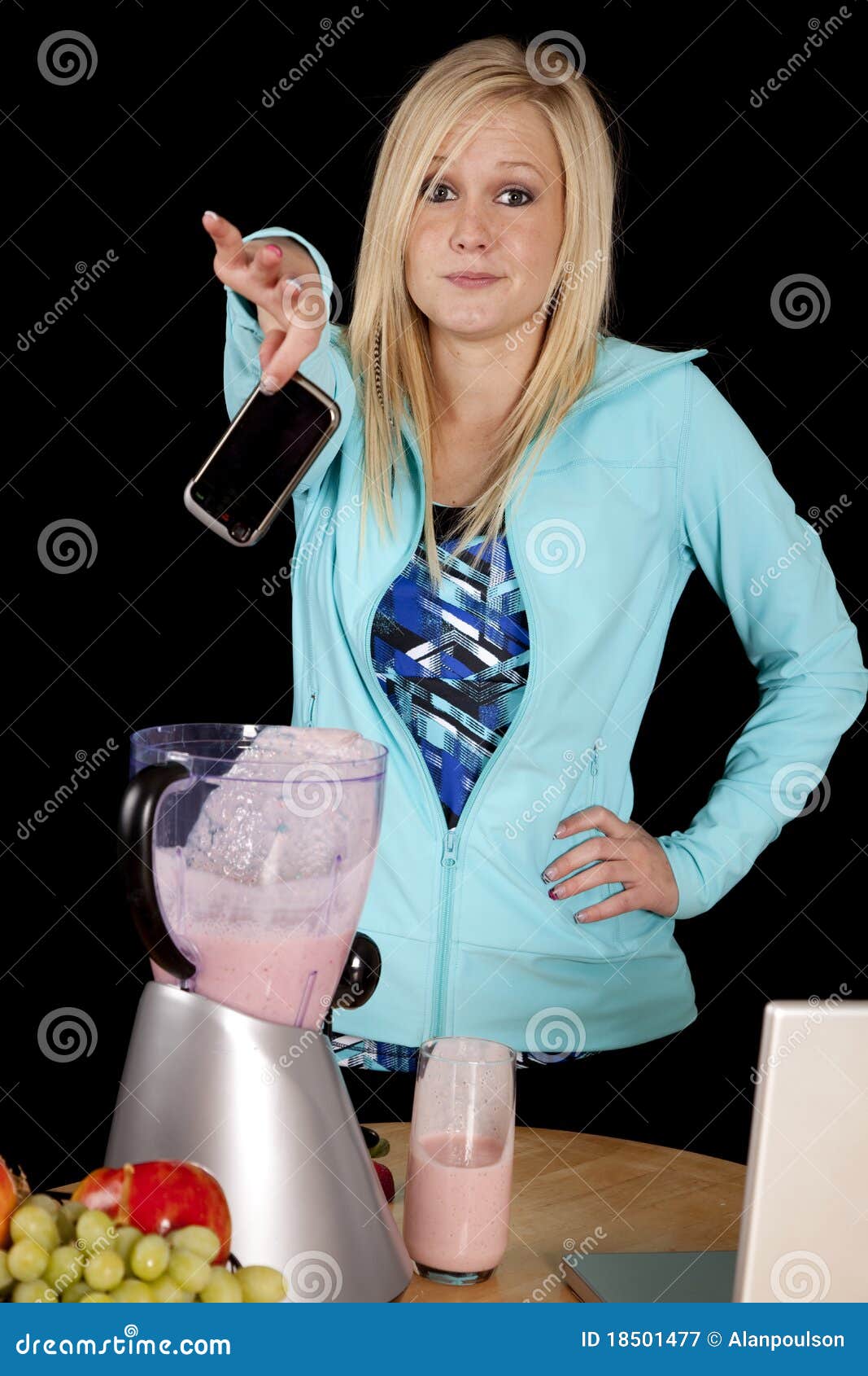 Woman Dropping Cell Phone Blender Stock Image - Image of equipment ...
