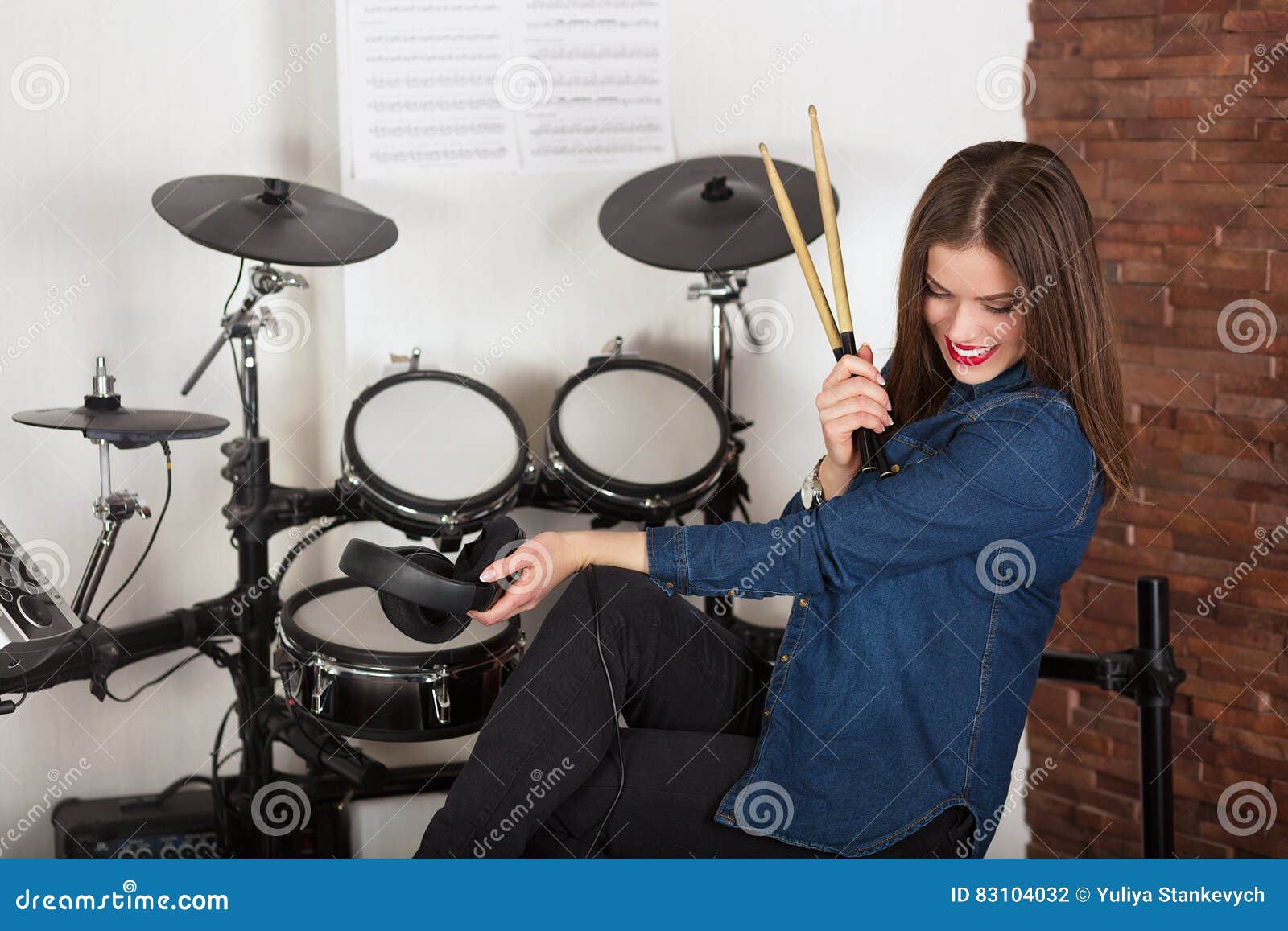 Woman Drummer Practicing at Home Stock Photo - Image of lifestyle ...