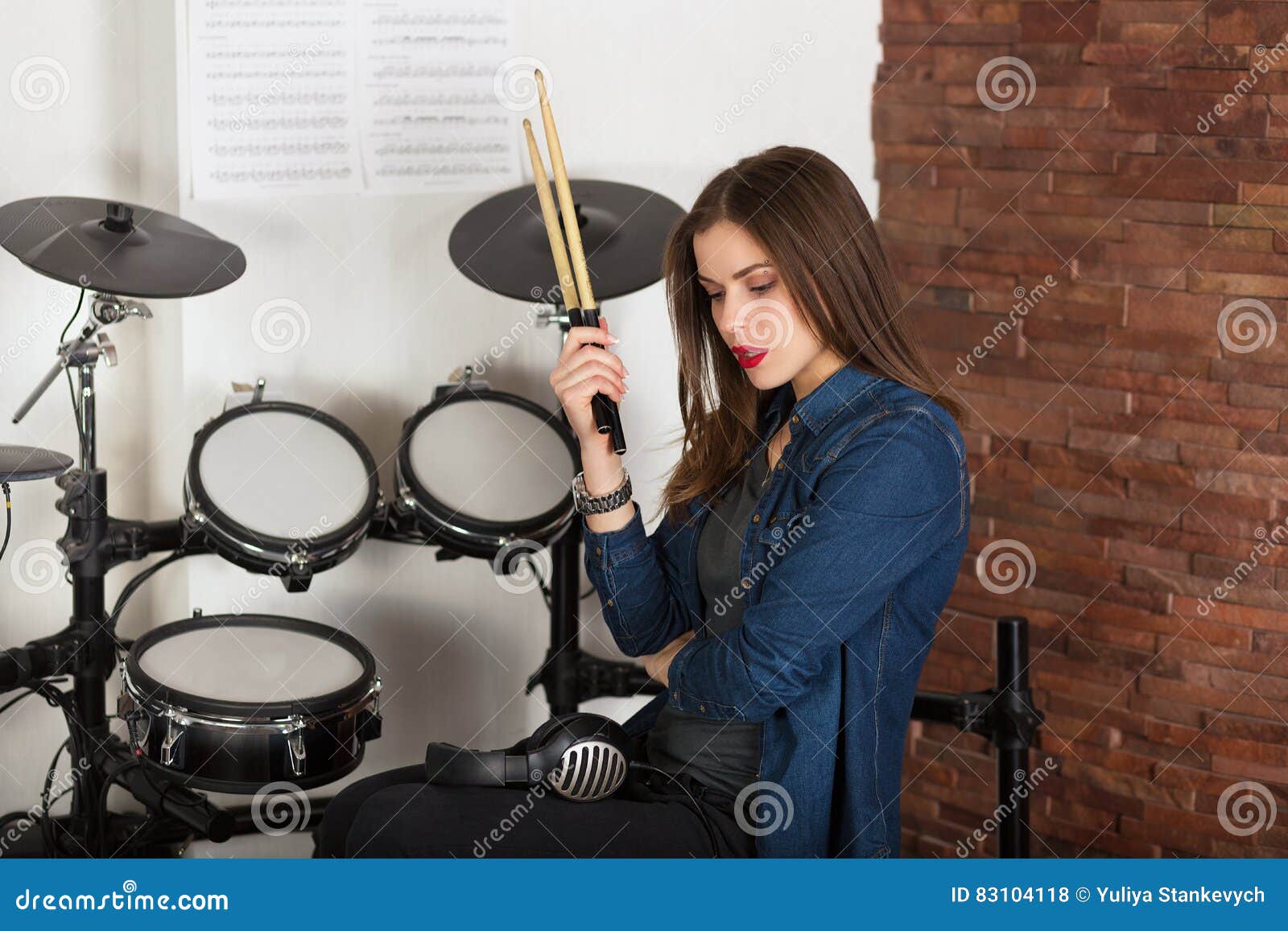 Woman Drummer Practicing at Home Stock Photo - Image of practicing ...