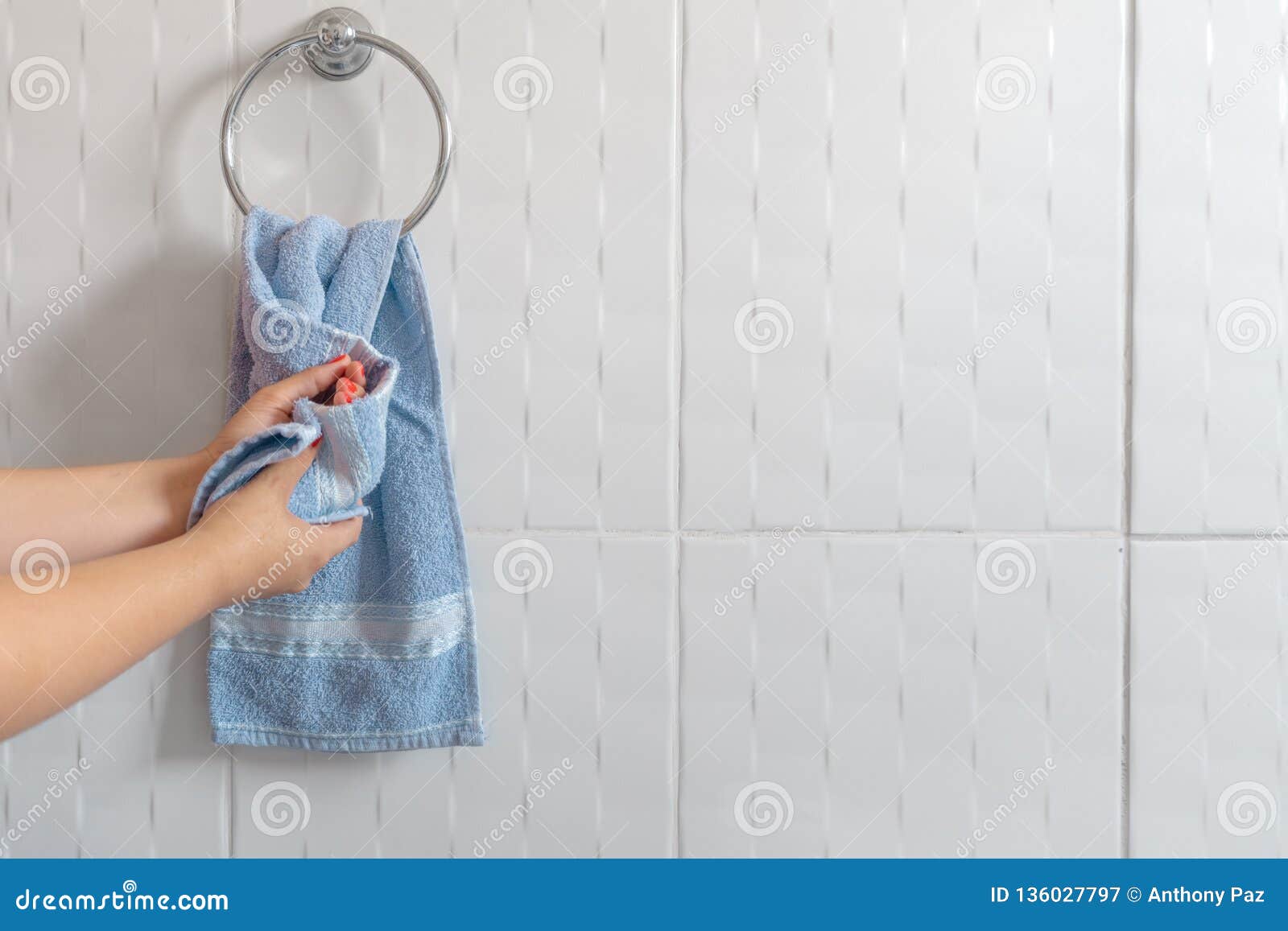 Woman Drying Hands with Towel Stock Image - Image of cloth, body: 136027797