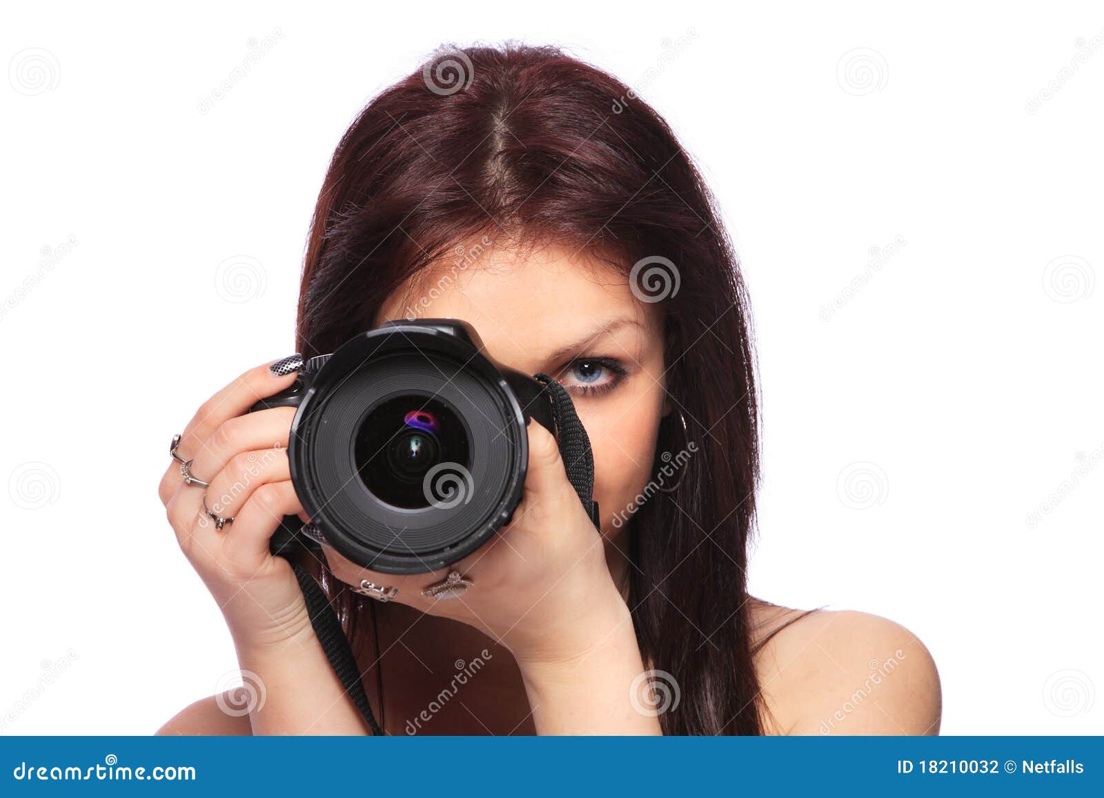 Woman with DSLR isolated stock photo. Image of face, fashion - 18210032