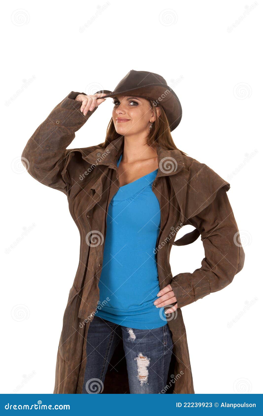 Woman in duster and hat stock image. Image of joyful - 22239923