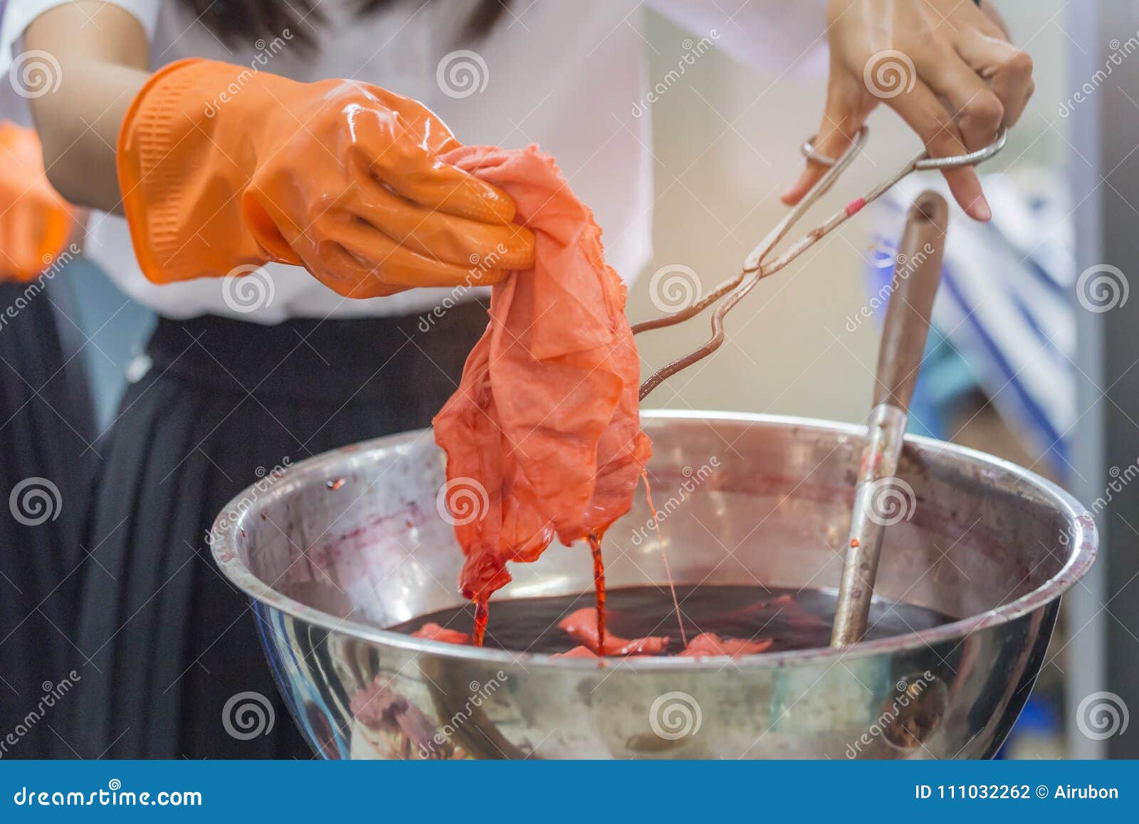 Woman Dying Fabric Cloth Thread Stock Photo - Image of batik, orange ...