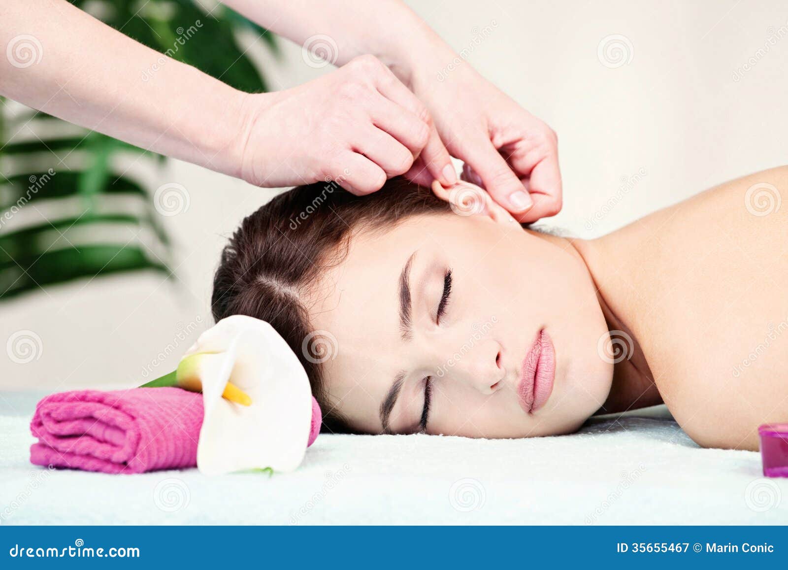 Woman on Ear Massage in Salon Stock Image - Image of girl, massage ...