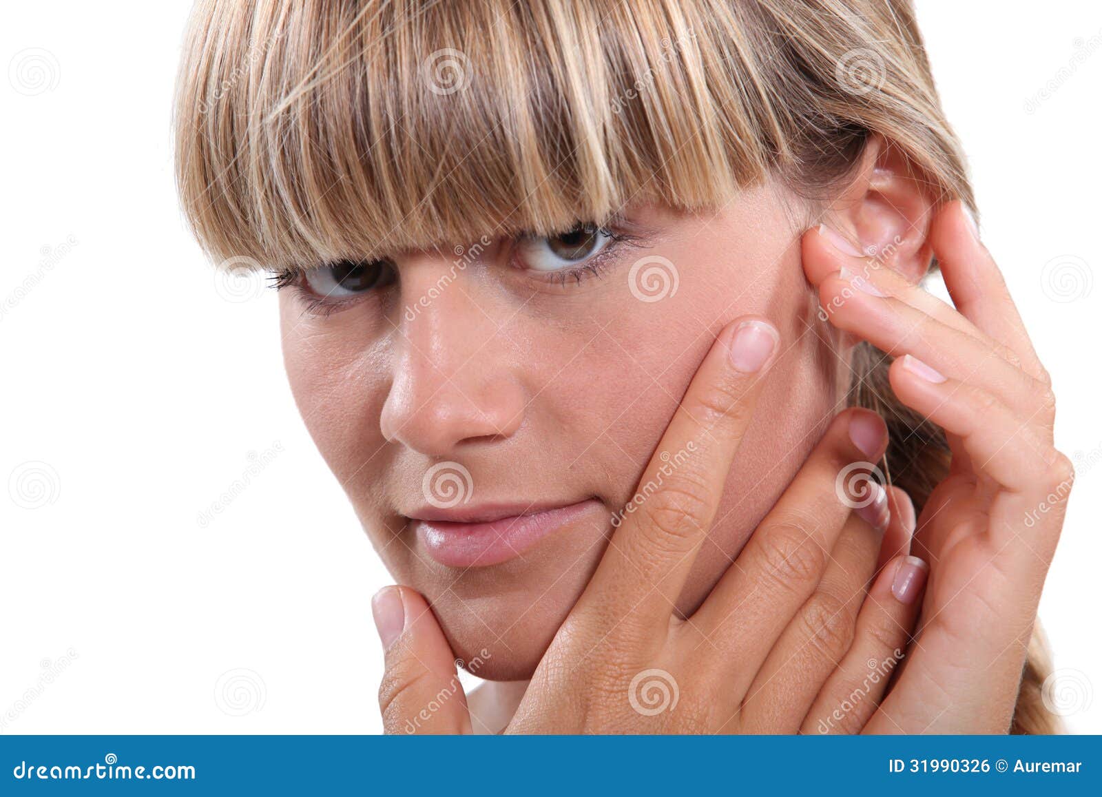 Woman with earache stock photo. Image of white, closeup - 31990326