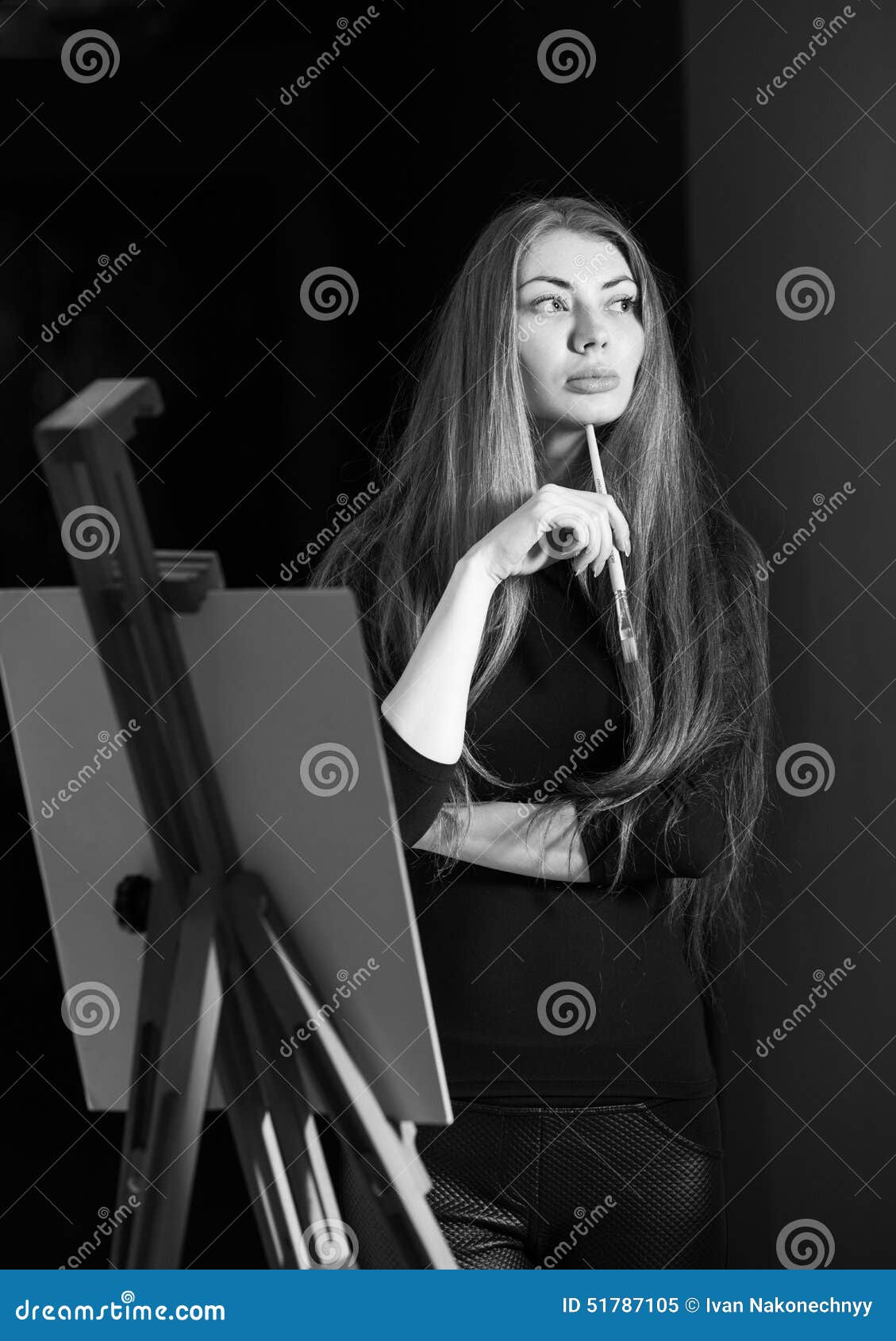 Woman and easel. stock image. Image of indoor, girl, woman - 51787105