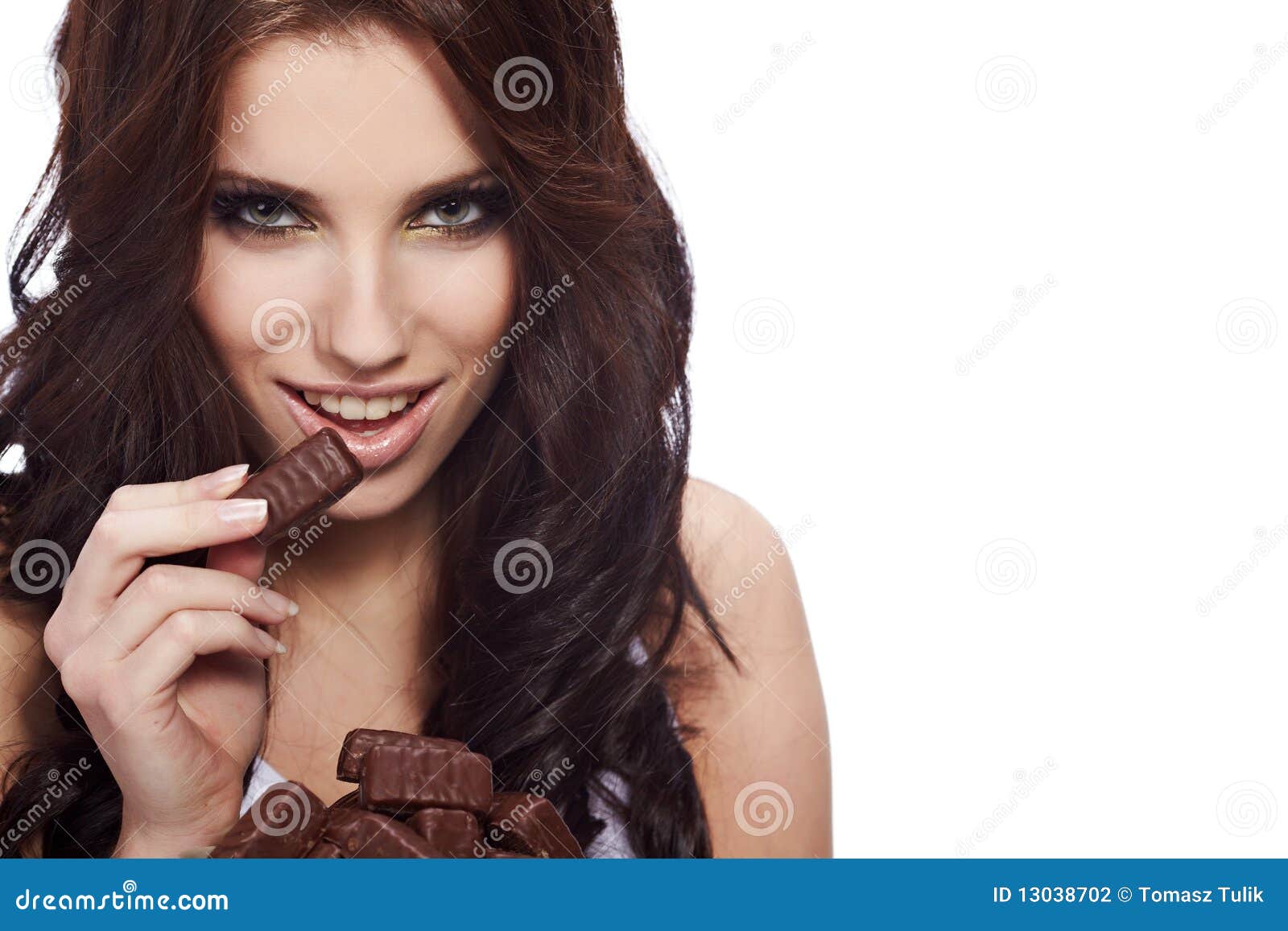 Woman eat a chocolate stock photo. Image of caucasian - 13038702