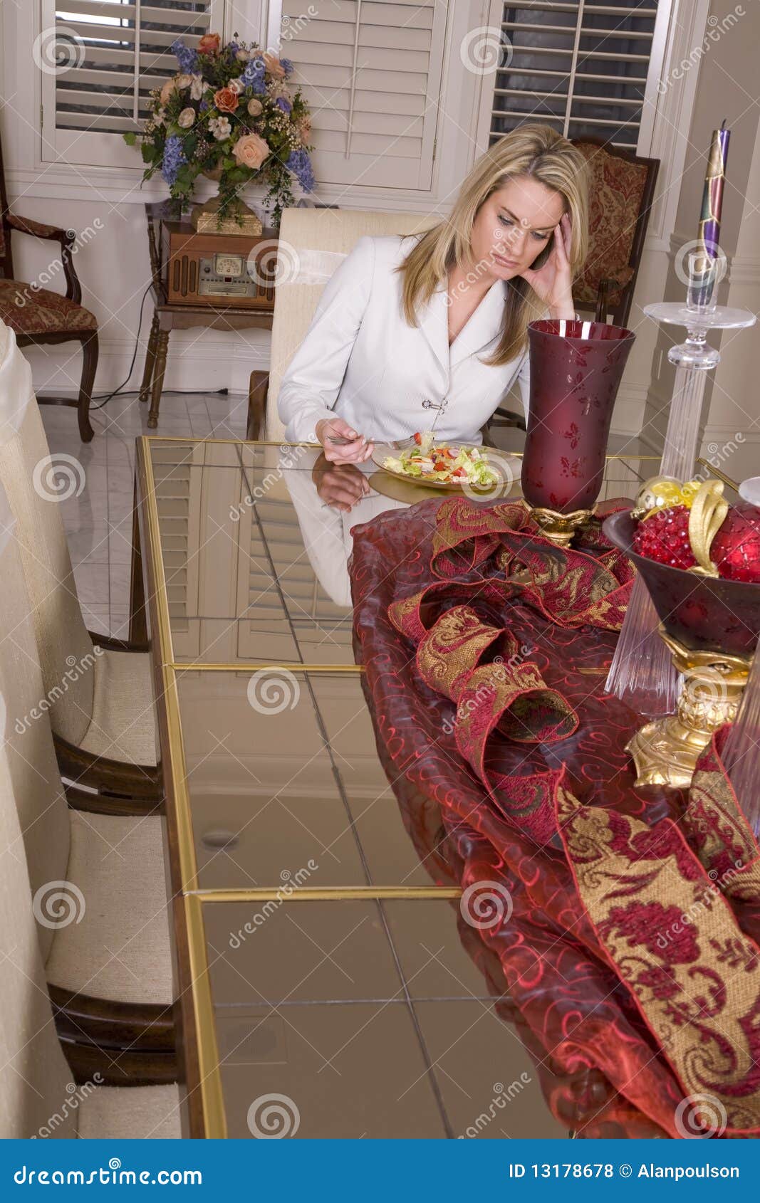 Woman Eating Alone at Big Table Stock Photo - Image of emotion, elegant ...