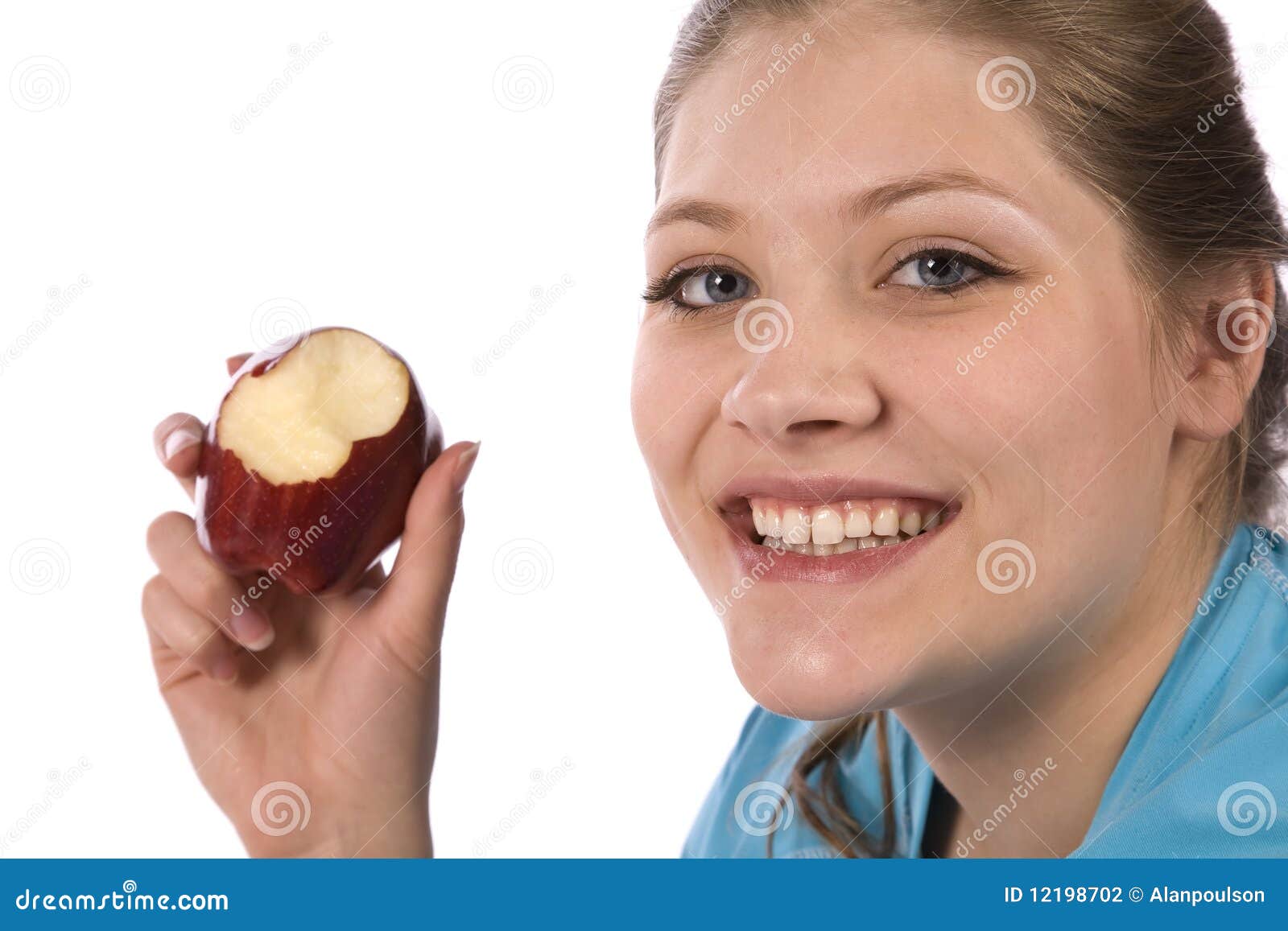 Woman eating apple stock photo. Image of beautiful, food - 12198702