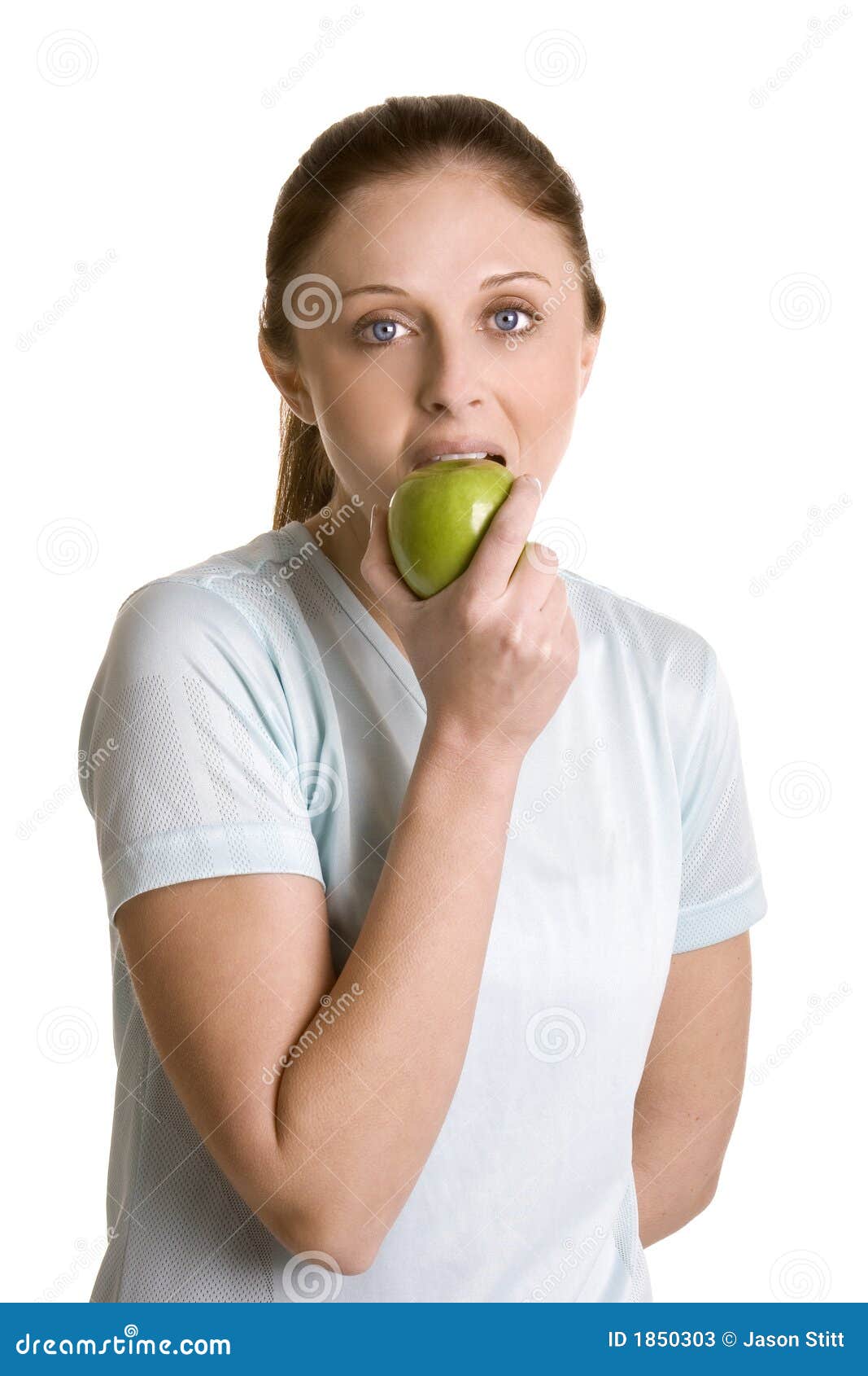Woman Eating Apple stock image. Image of diet, woman, green - 1850303