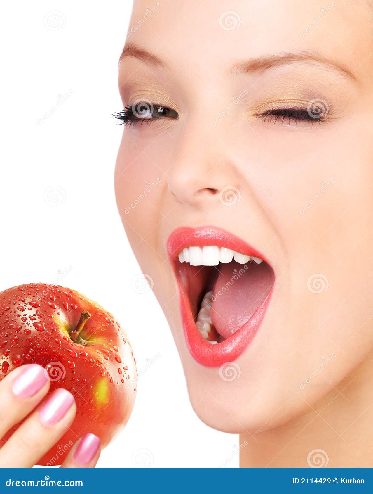 Woman eating apple. stock image. Image of healthy, lady - 2114429