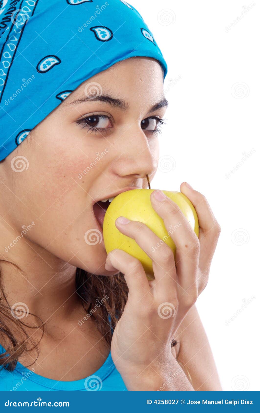 Woman eating apple stock image. Image of healthy, face - 4258027