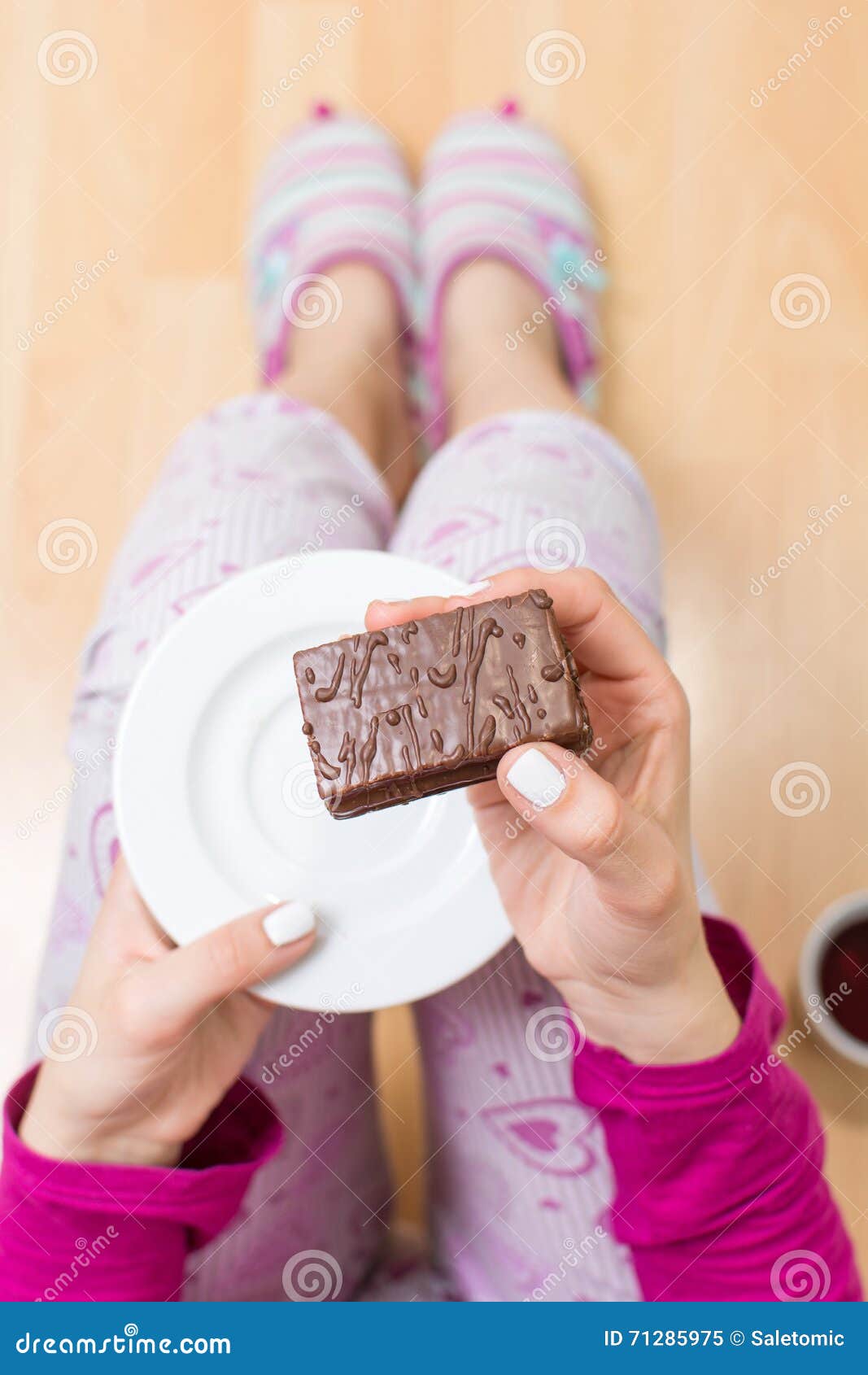 Woman Eating Biscuit First Person Stock Image - Image of interior ...