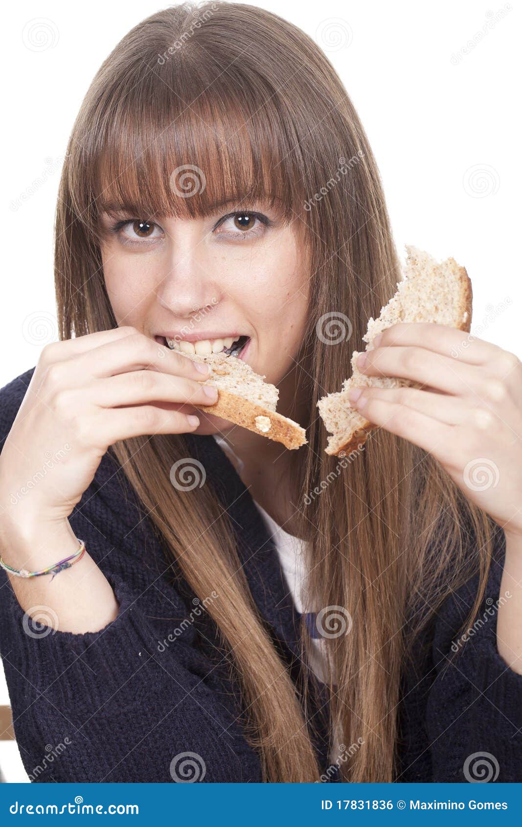 Woman eating bread stock photo. Image of cute, beautiful - 17831836