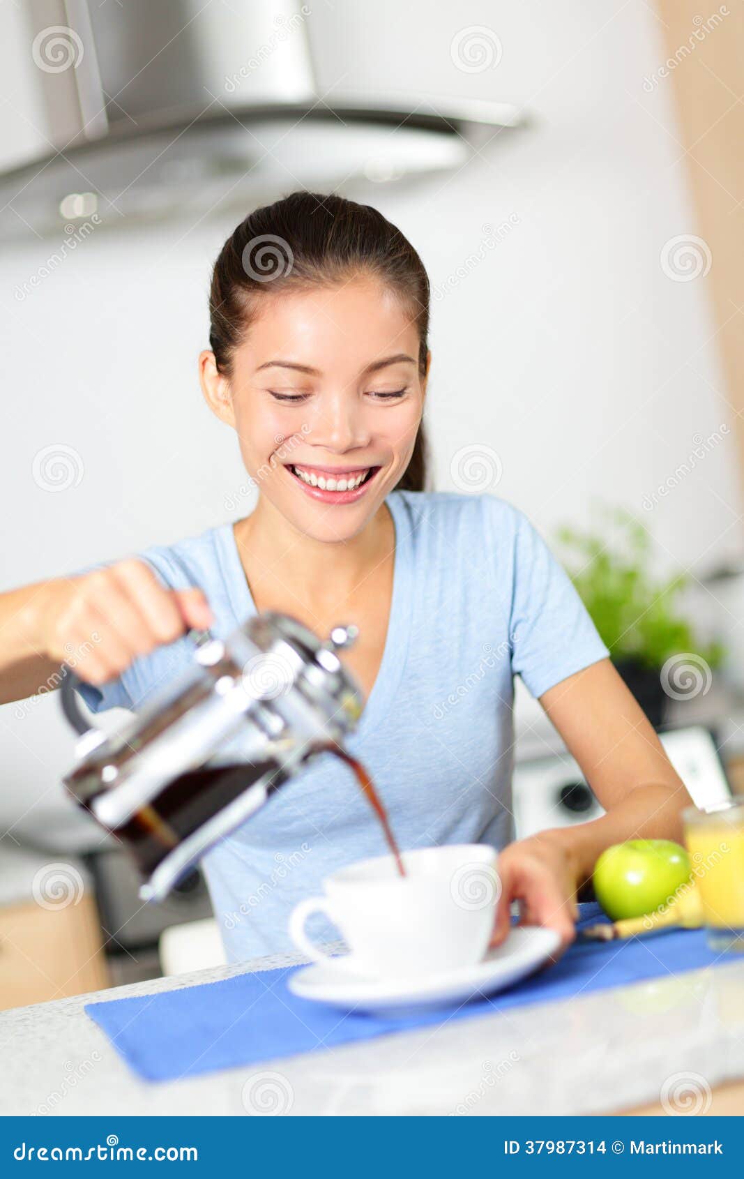 Woman Eating Breakfast and Drinking Coffee Stock Photo - Image of ...