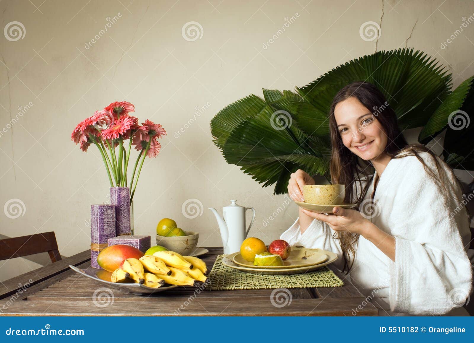 Woman Eating Breakfast - Horizontal Stock Photo - Image of sitting ...