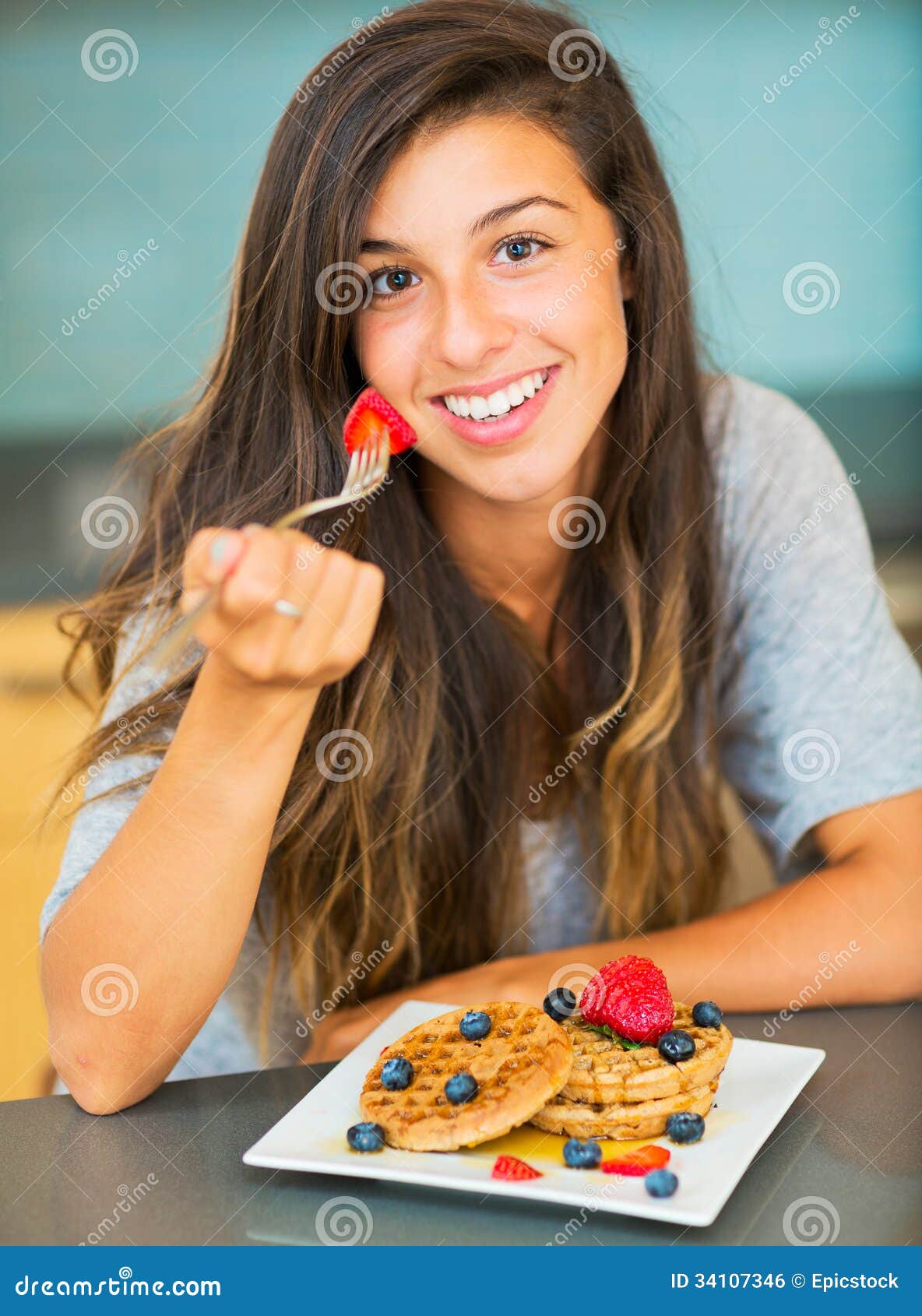 Woman Eating Breakfast stock photo. Image of dairy, female - 34107346