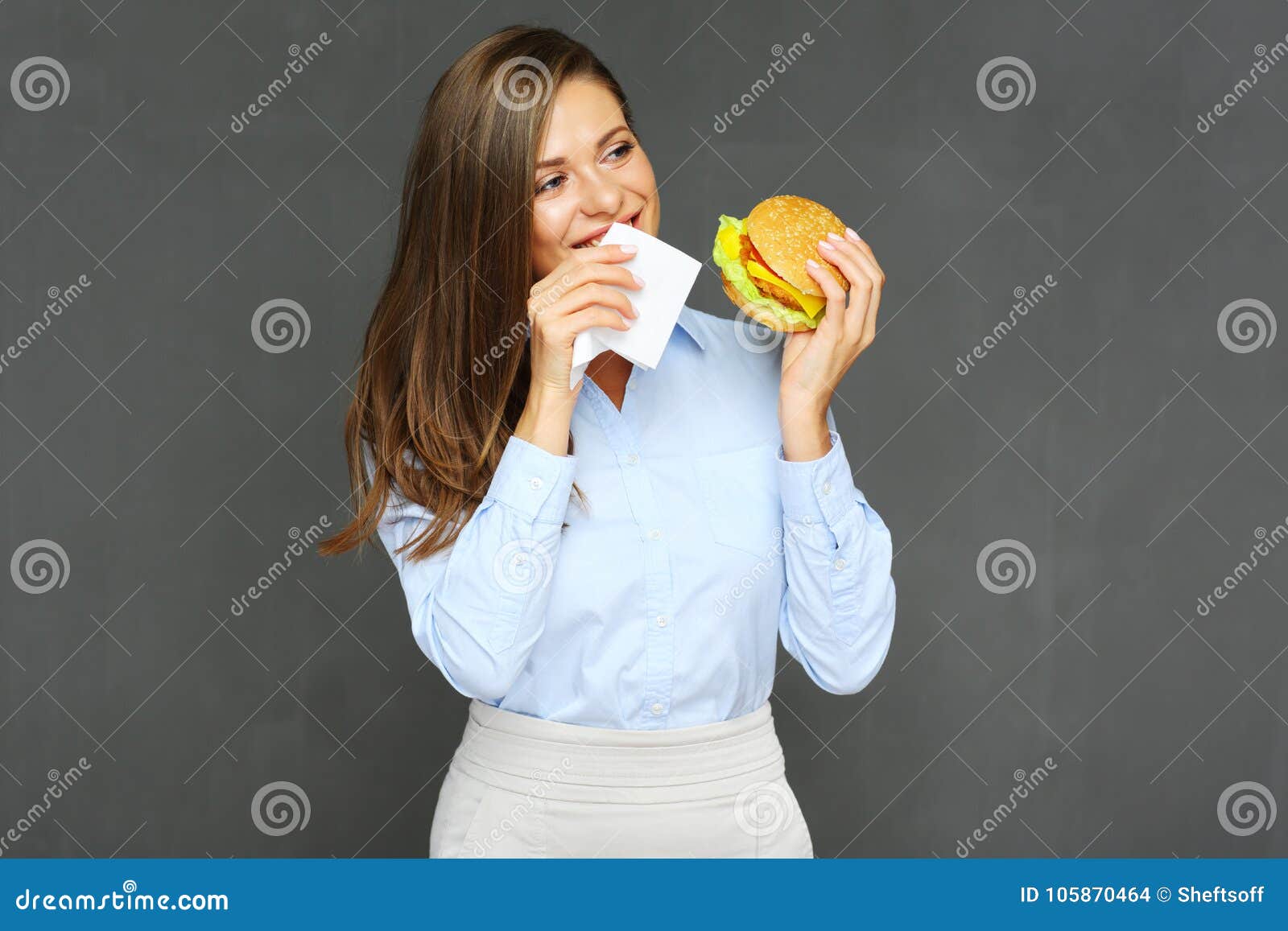 Woman Eating Burger Use Paper Tissue. Stock Photo - Image of person ...