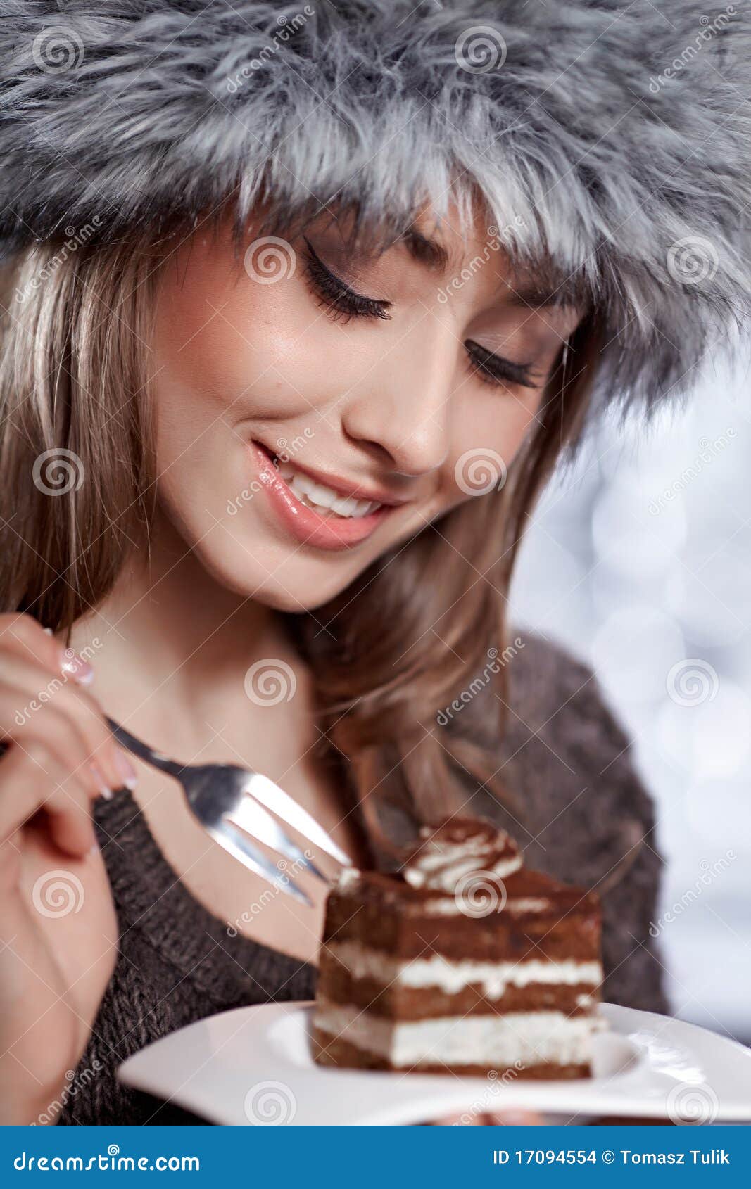 Woman eating cake stock photo. Image of dessert, girl - 17094554