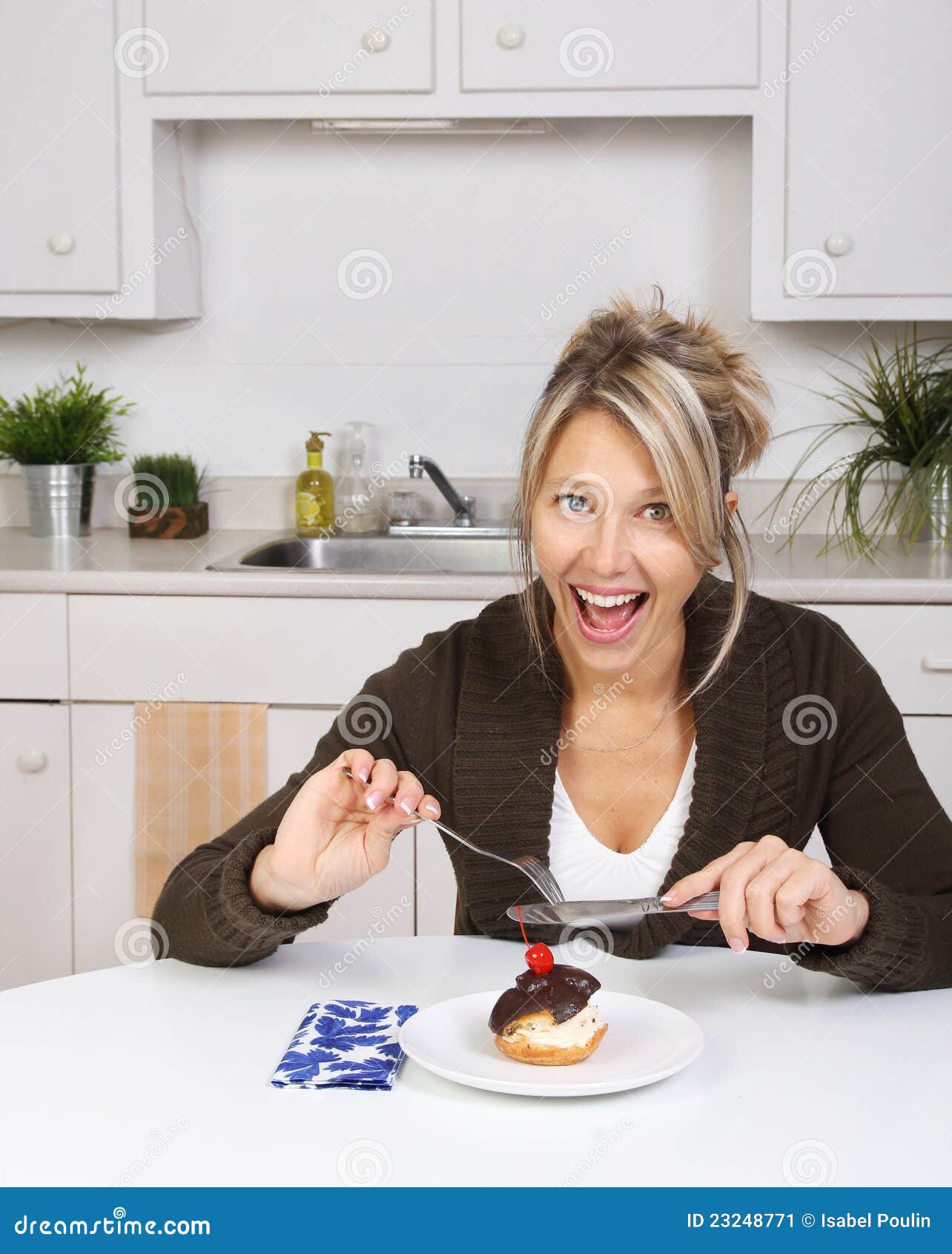 Woman eating cake stock image. Image of smile, people - 23248771