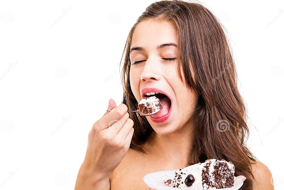 Woman eating cake stock image. Image of face, happy, beauty - 28333003